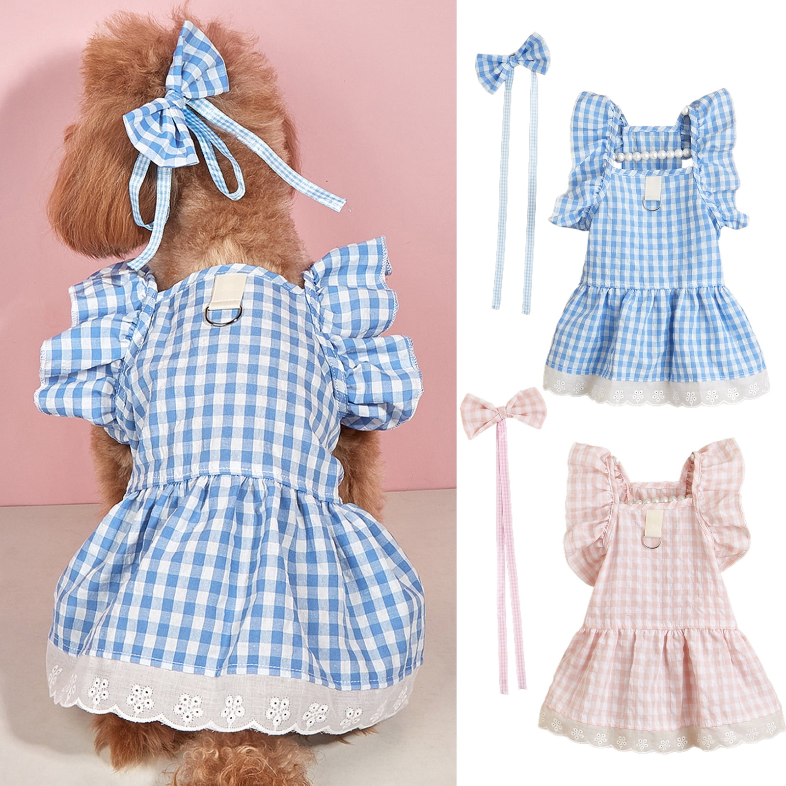 Pnellth Dog Clothes Bow Headdress Ruffled Sleeve Lace Hem Pullover ...