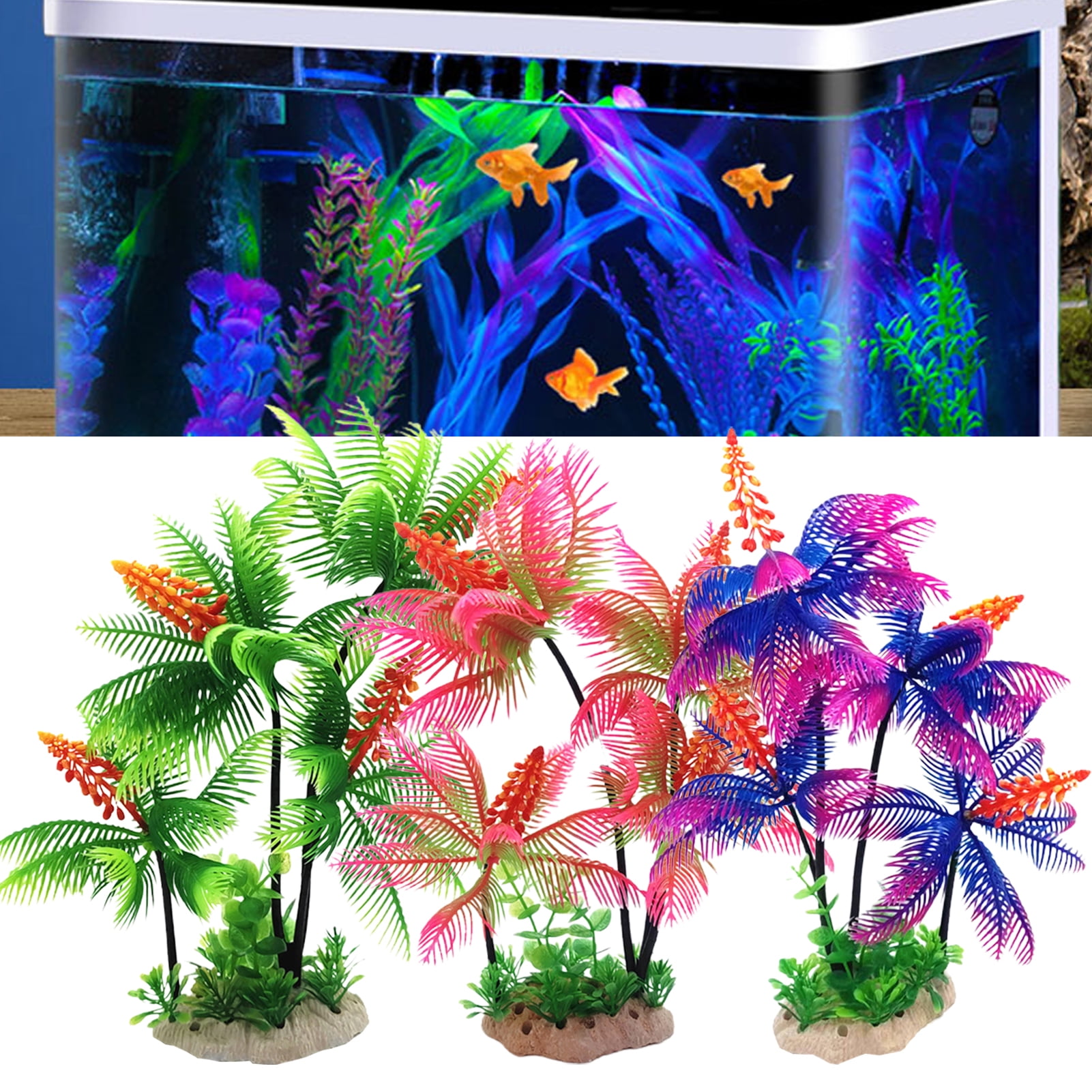 Pnellth Fish Tank Ornament Realistic Artificial Aquarium Coconut Tree ...