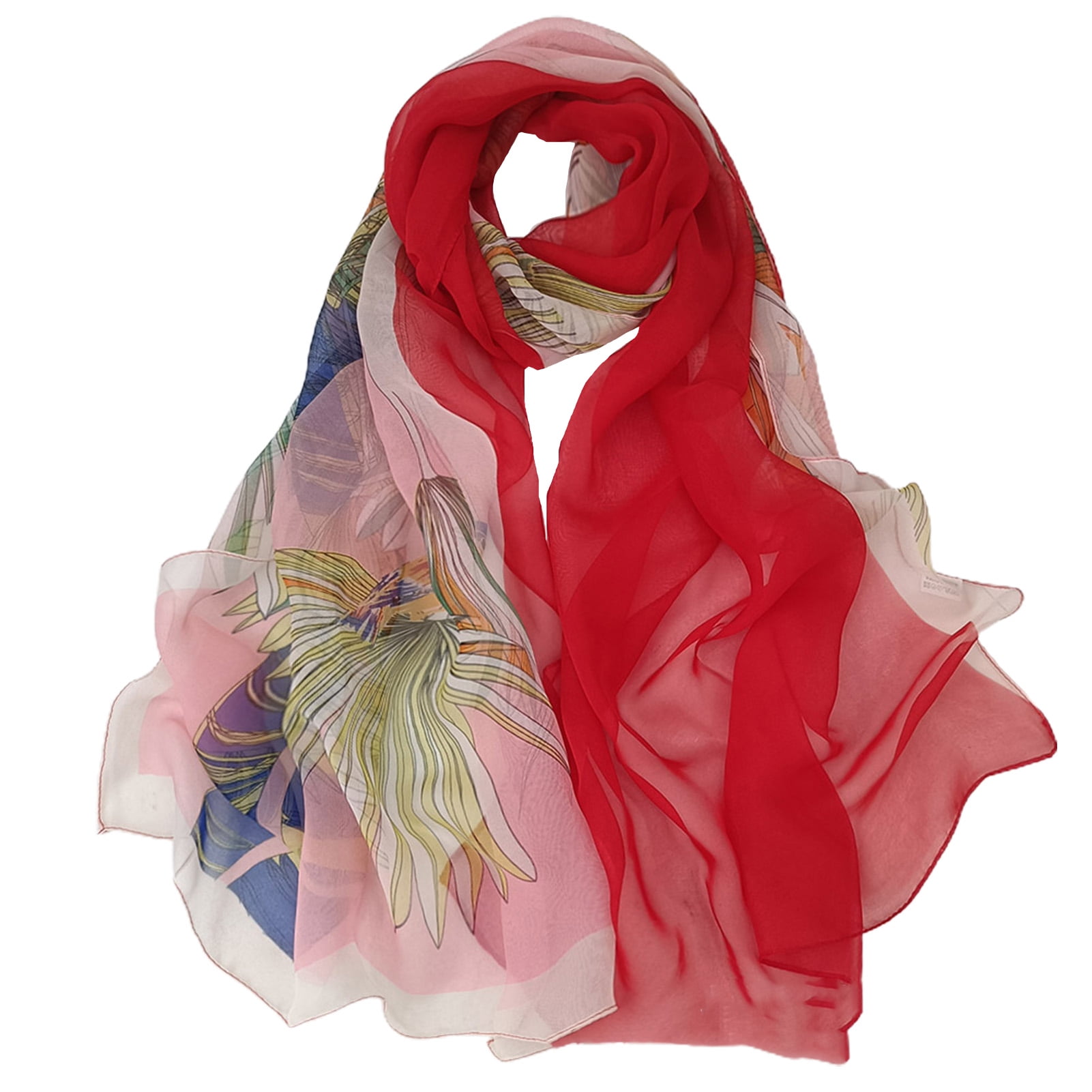 Pnellth Lady Scarf Floral Print Sunscreen See-through Ultra-thin Soft ...