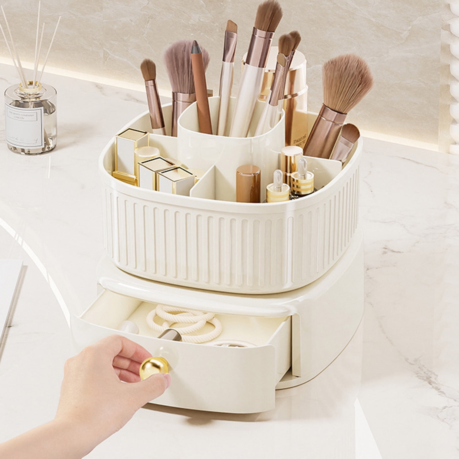 Pnellth Makeup Organizer with Drawer 360 Degree Rotating Multi ...