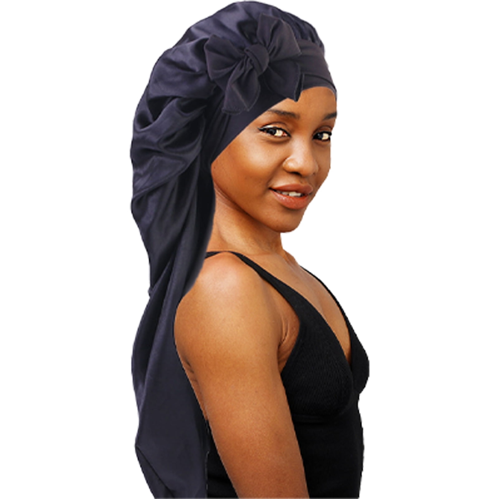 Pnellth Nightcap Long Satin Braids Bonnet Women Sleeping Cap Elastic ...