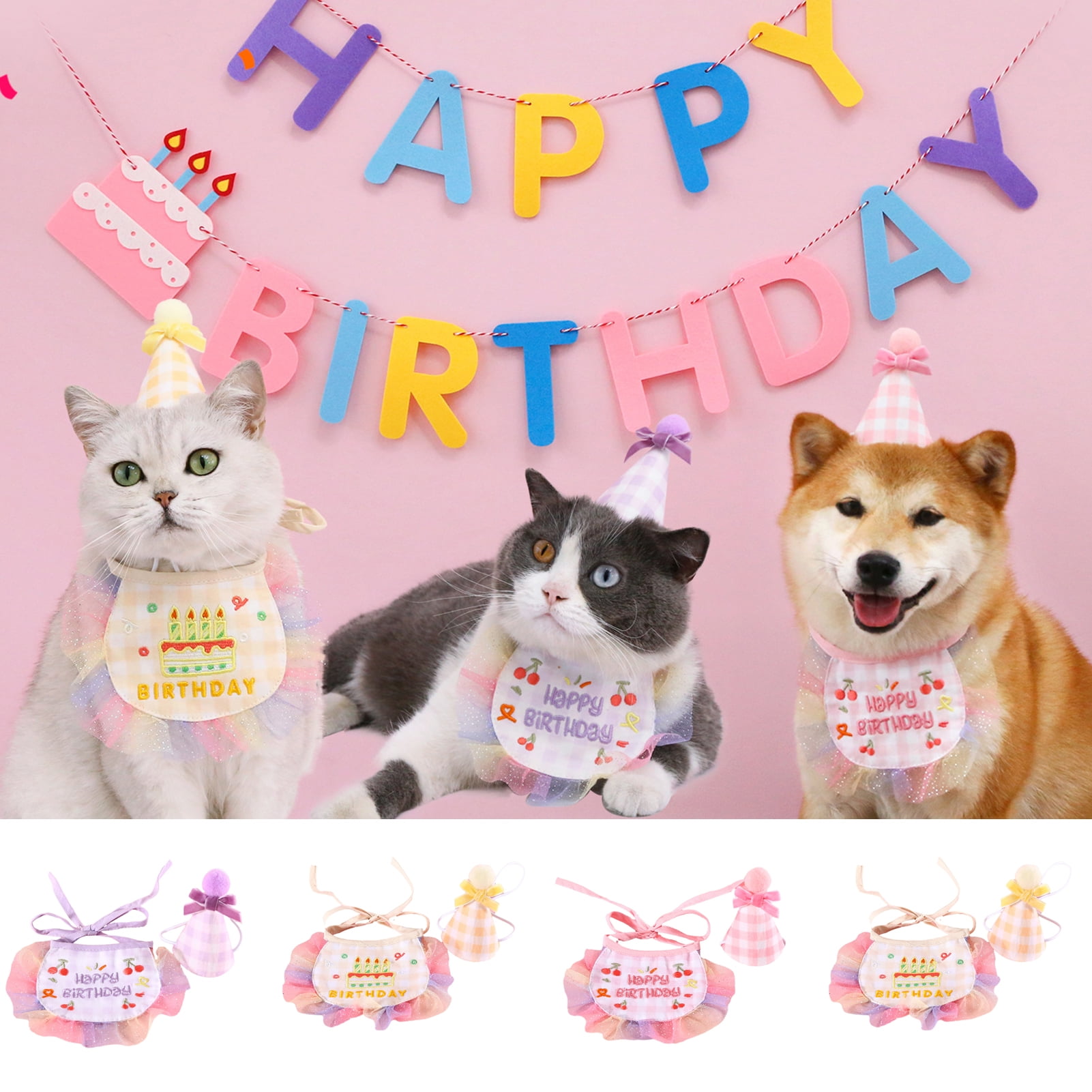 Pnellth Pet Birthday Set Dog Cat Adjustable Soft Velvet Bow Felt Hat ...