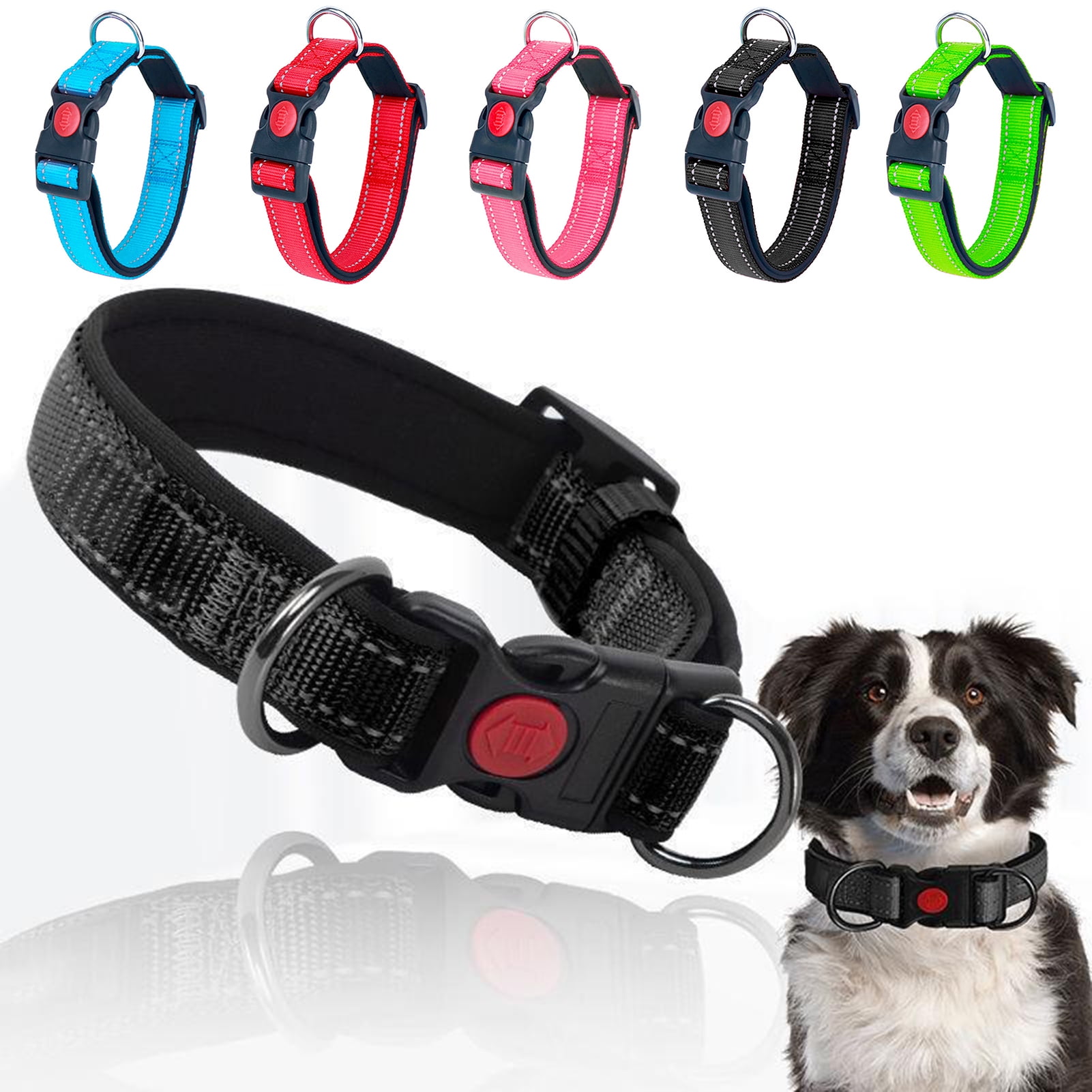 Pnellth Pet Collar Adjustable Length Reflective Strap Buckle Closure ...