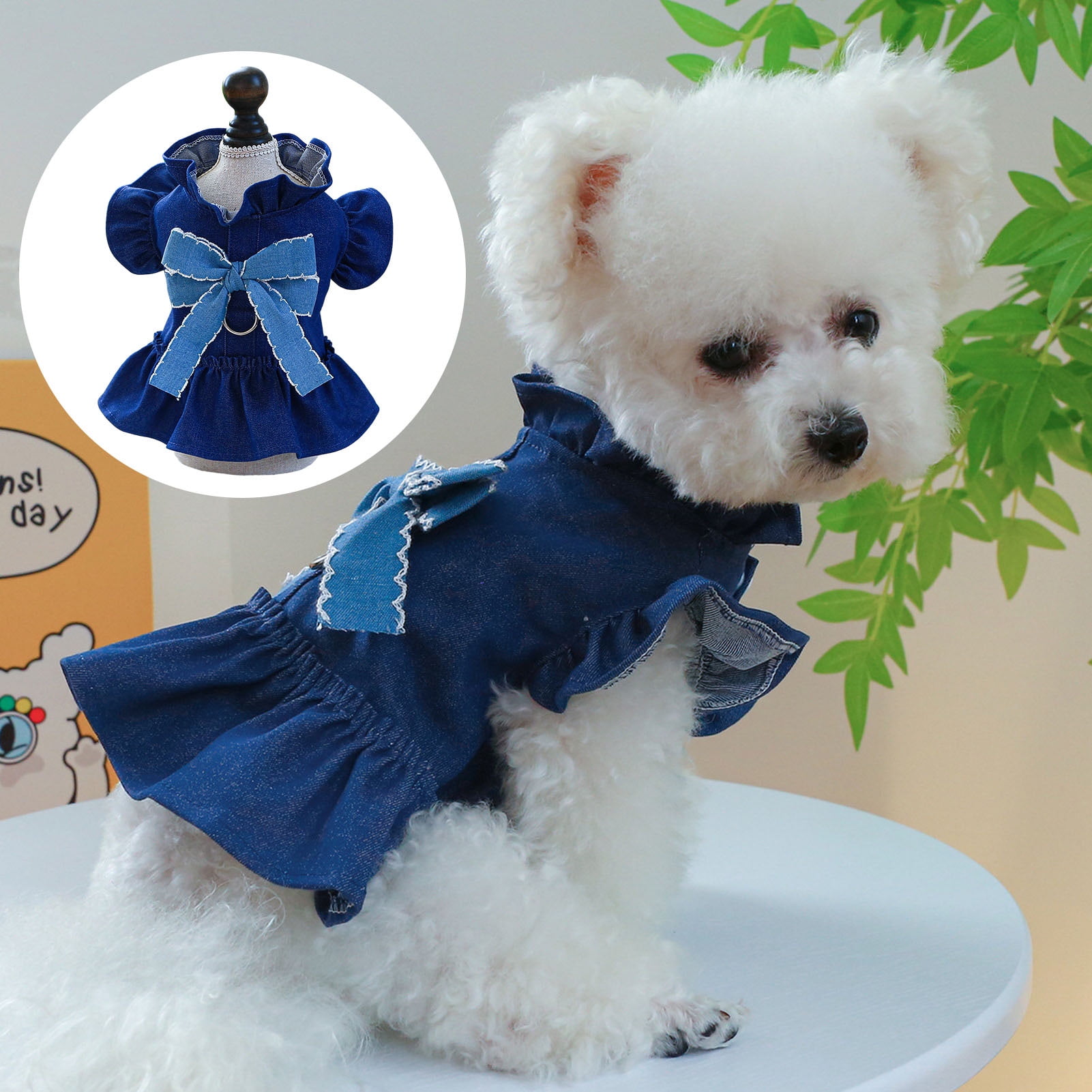 Pnellth Pet Dress Stylish Charming Dog Denim Dress with Large Bowknot ...