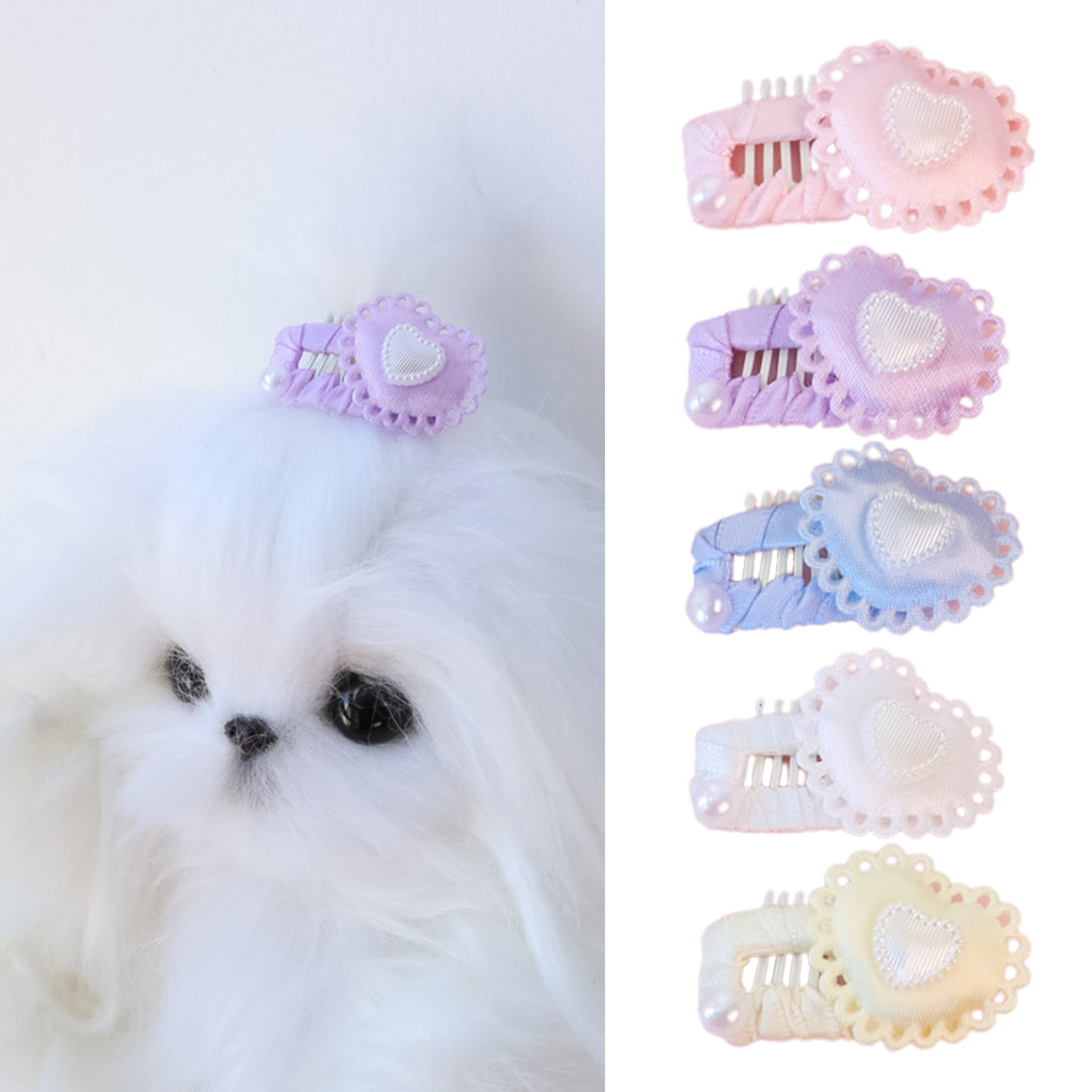 Pnellth Pet Hairpin 3D Heart Dog Hair Clip with Faux Pearl Long Hair ...