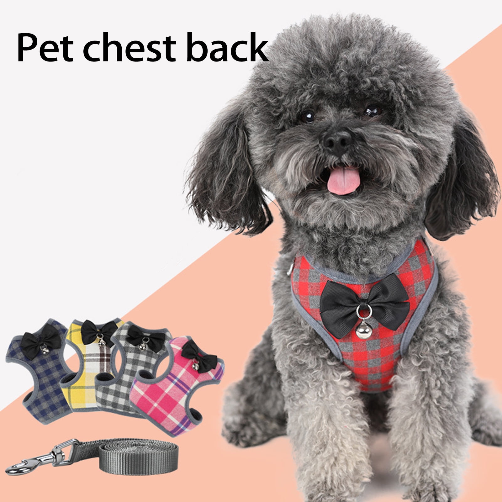 Pnellth Pet Vest Harness Bow Design Adjustable Plaid Pattern Anti-lost ...