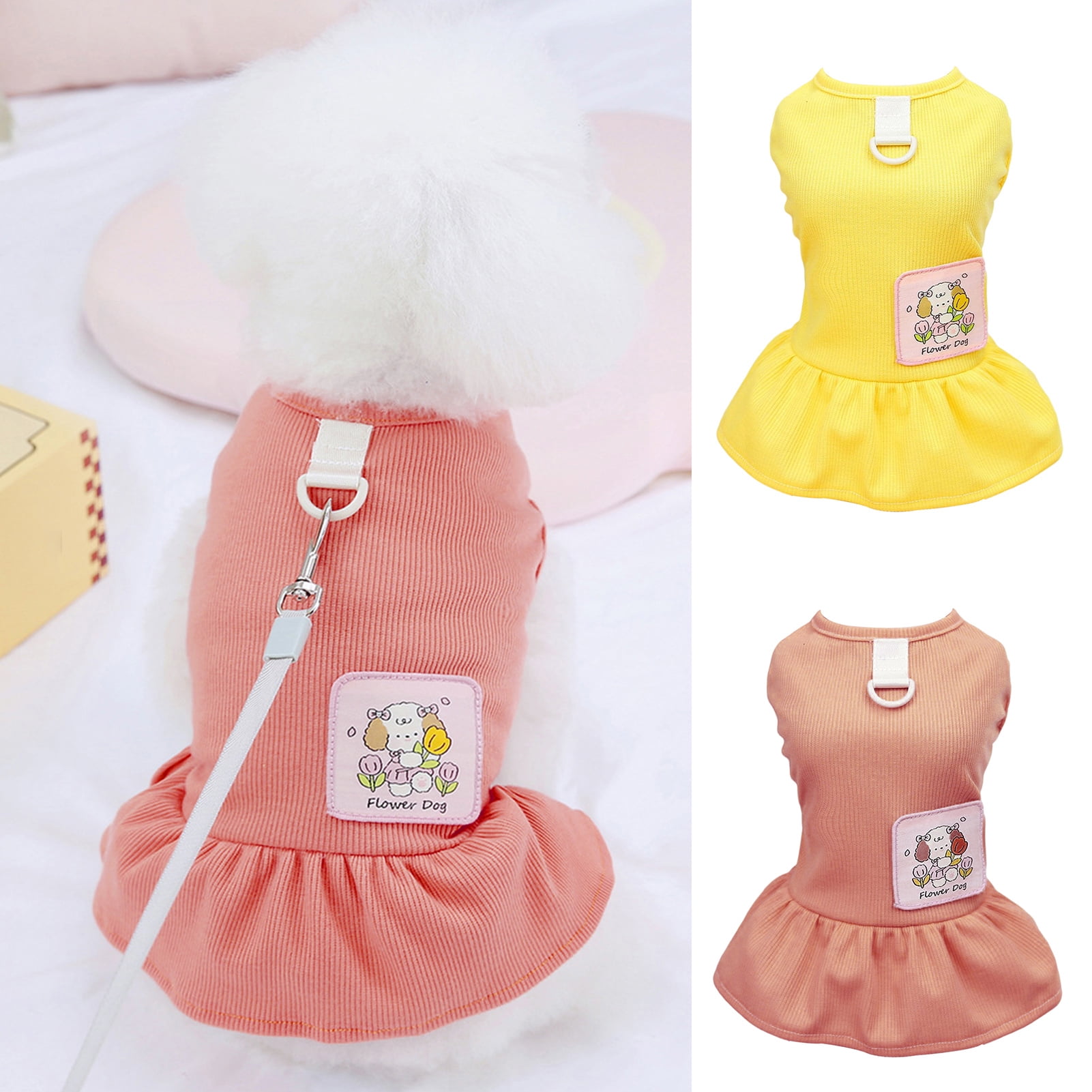 Pnellth Spring Pet Dress Traction Ring Design Pleated Hem Striped ...