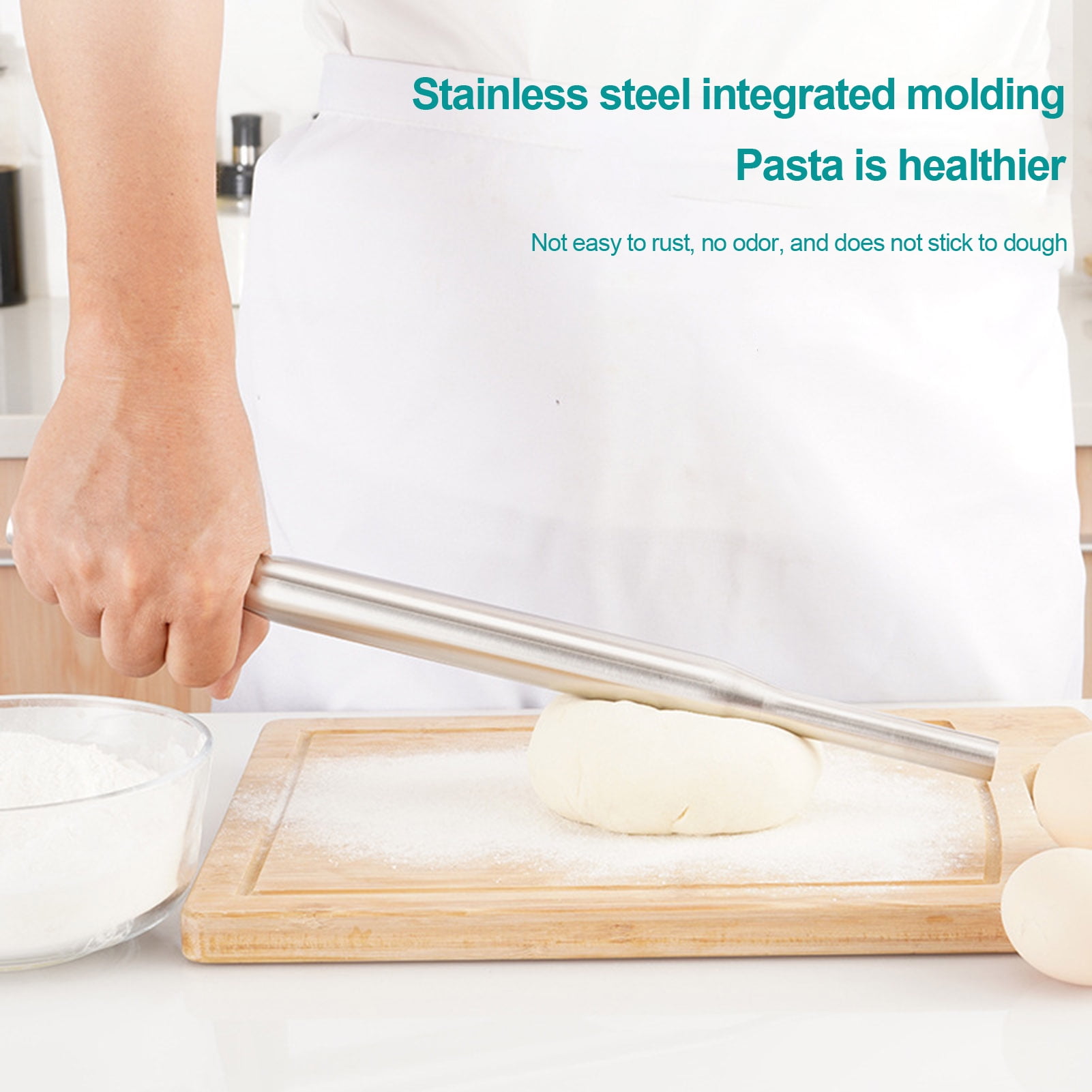 Pnellth Stainless Steel Rolling Pin Non-stick Pastry Dough Roller ...