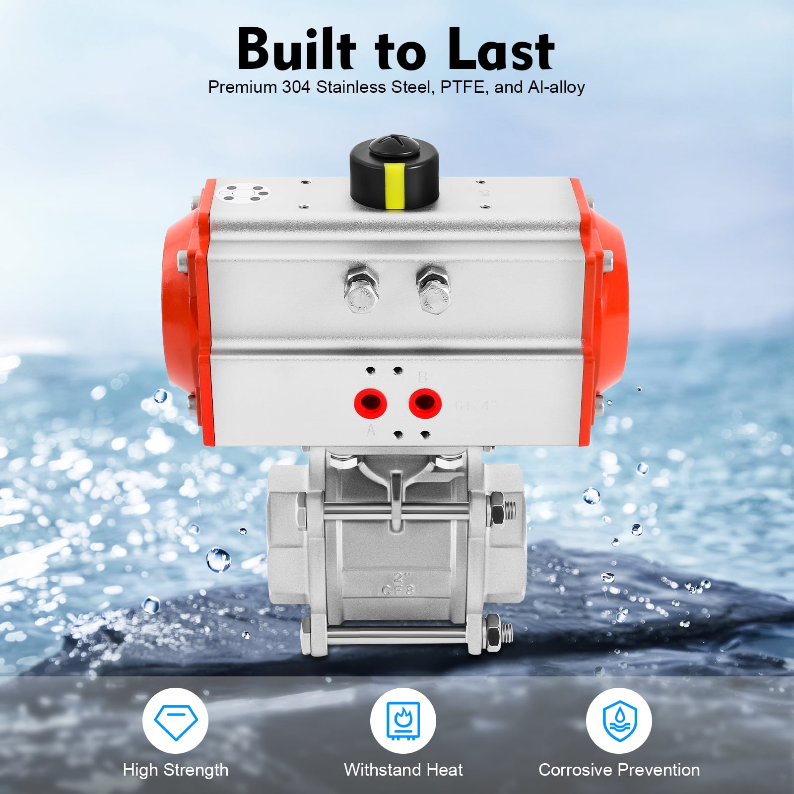 Pneumatic Air Actuated Stainless Ball Valve Single Acting Spring Return ...