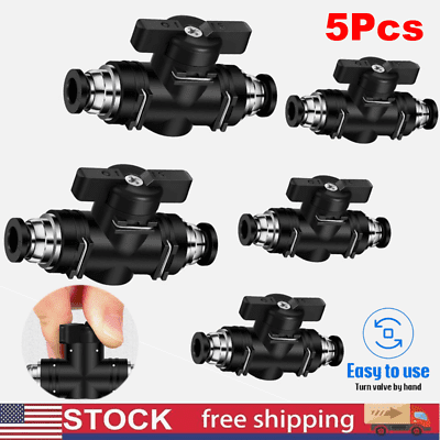 Pneumatic Ball Valve 1/4 Inch Push-to-Connect Air Flow Control Valve 5 ...