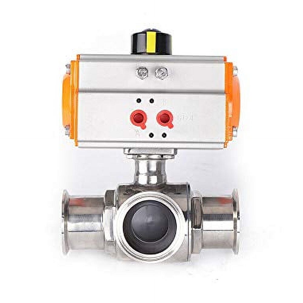 Pneumatic Ball Valve Actuator Sanitary 3 Way T Port Tri-Clamp Pneumatic ...