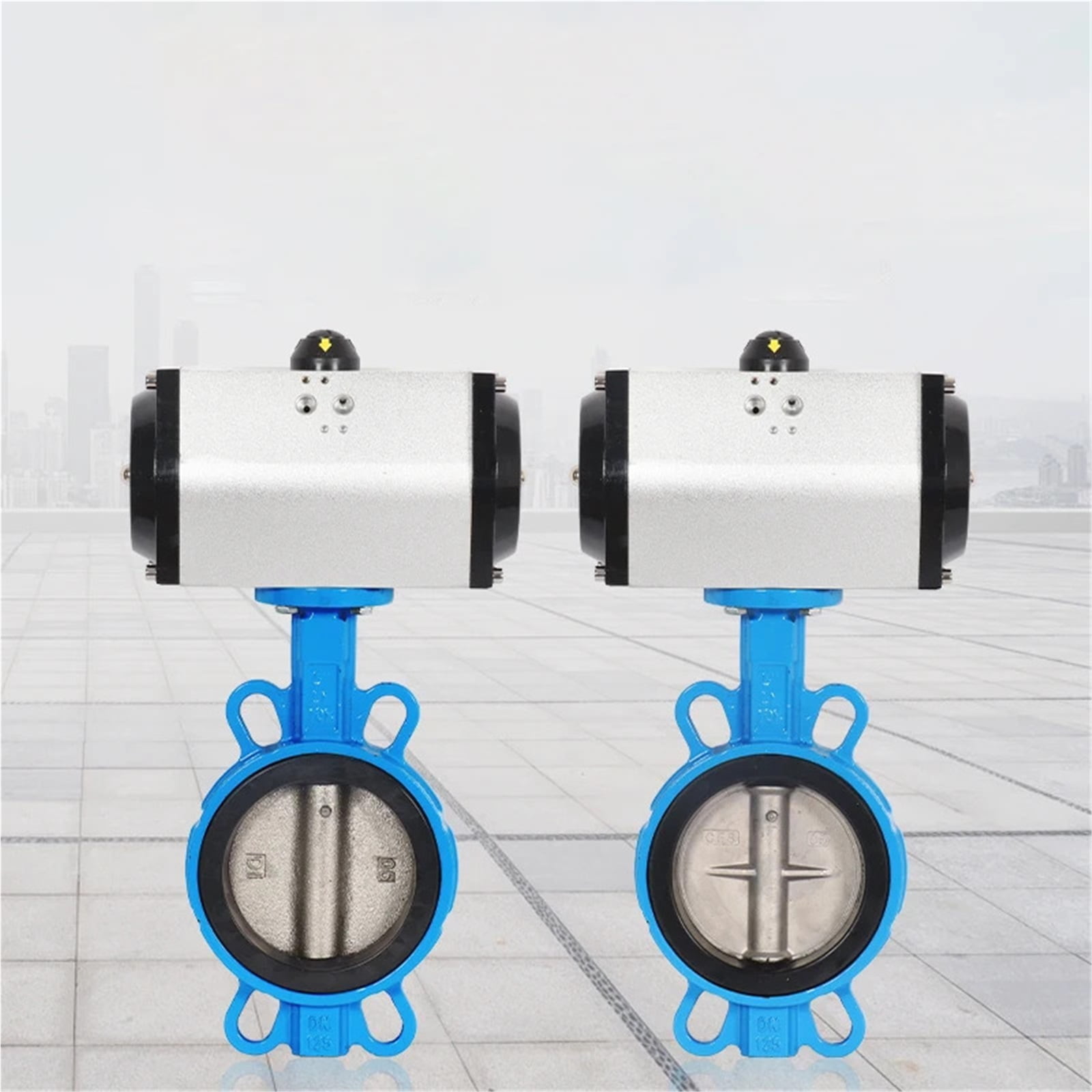 Pneumatic Butterfly Valve D671X-10/16 Wafer Type Spherical Lnk 304 Stainless Steel Quick Shut ...