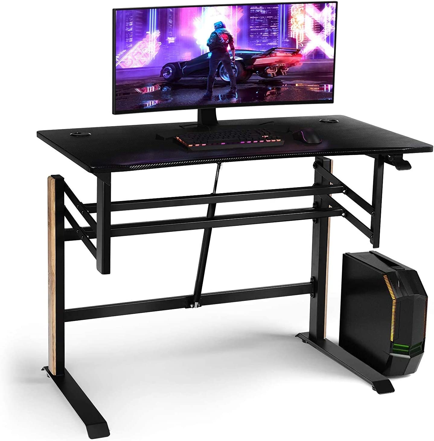 Pneumatic Height Adjustable Gaming Desk Racing Style Standing Desk ...
