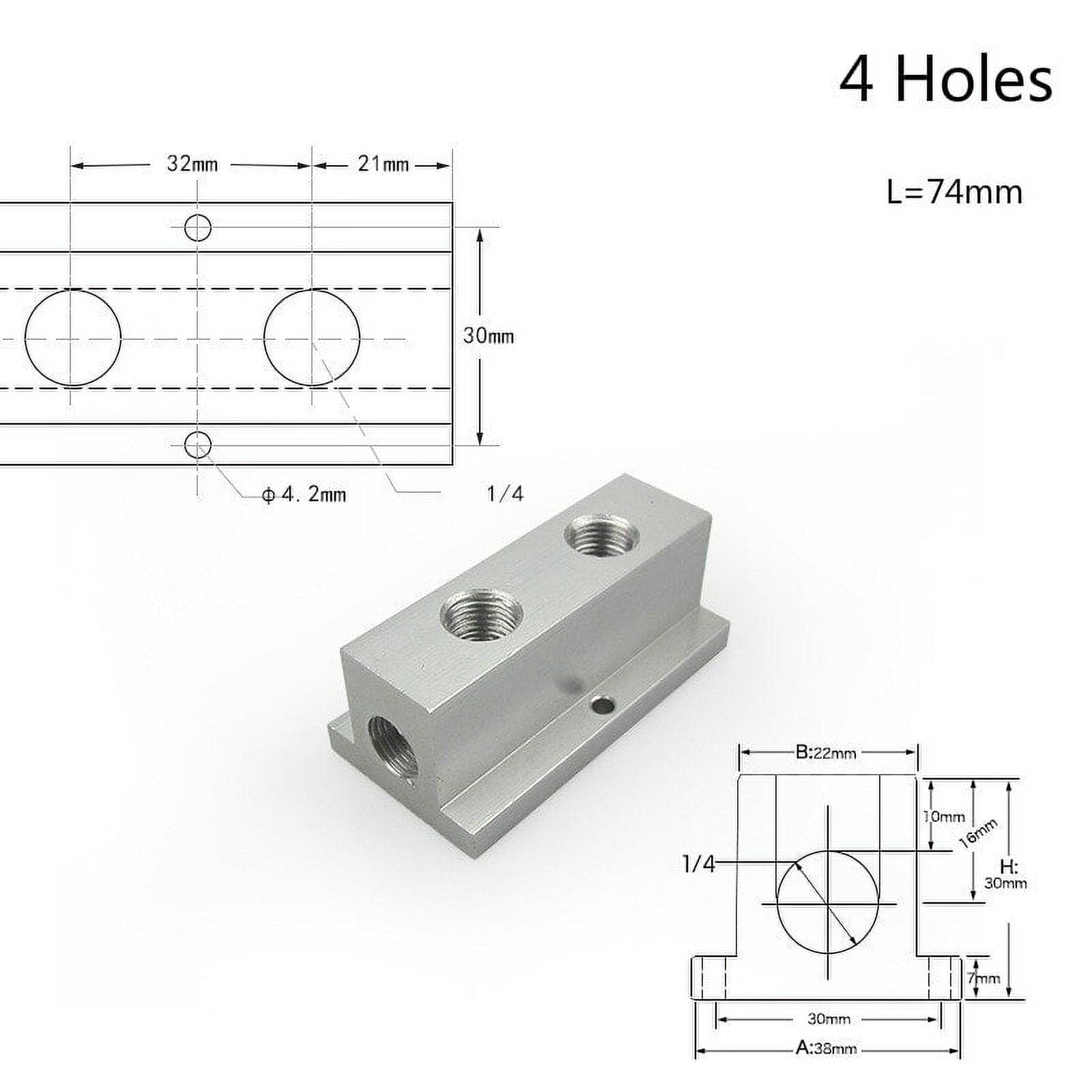 Pneumatic Manifold Block 4-9 Holes Solid Aluminum Alloy Quick Connector ...