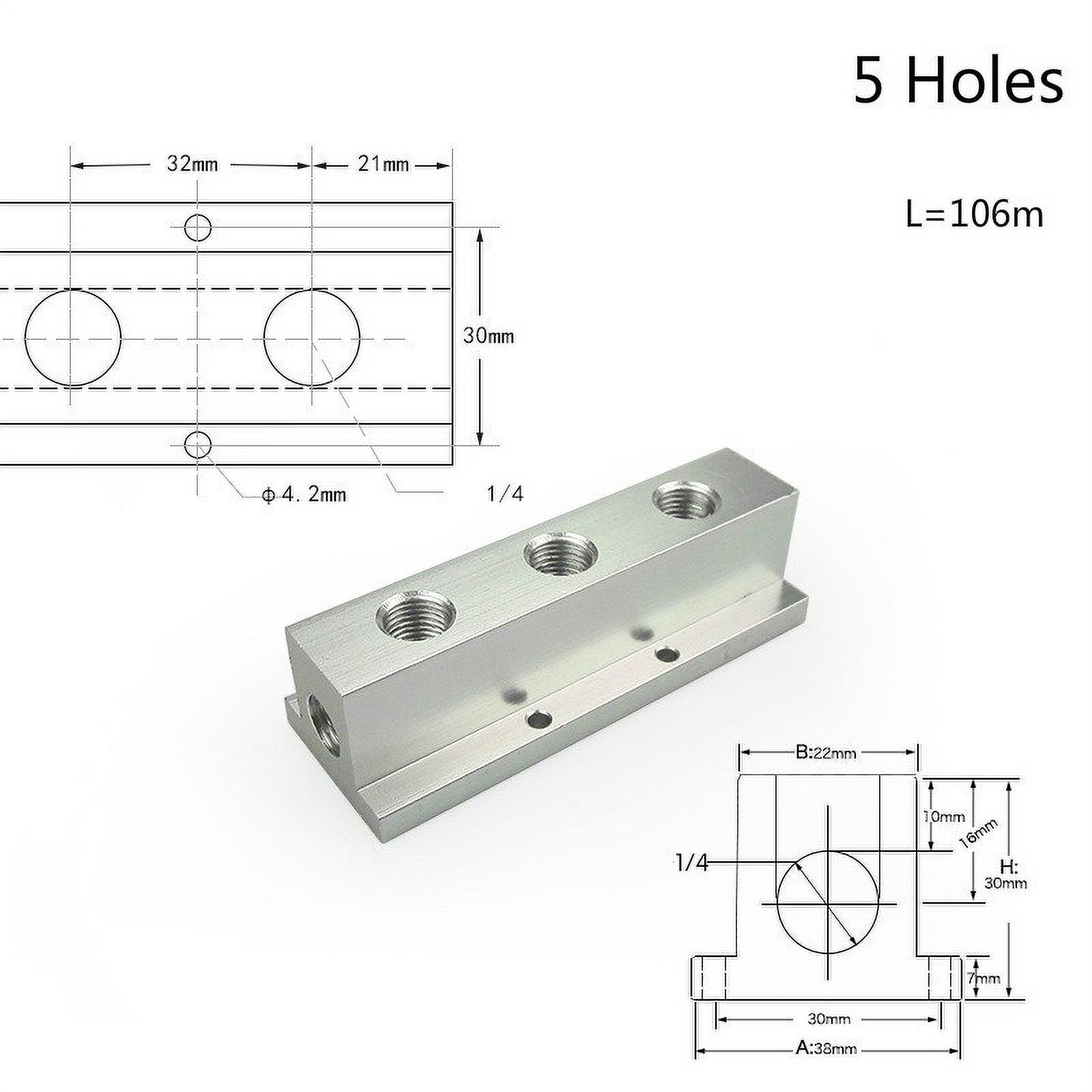 Pneumatic Manifold Block 4-9 Holes Solid Aluminum Alloy Quick Connector ...