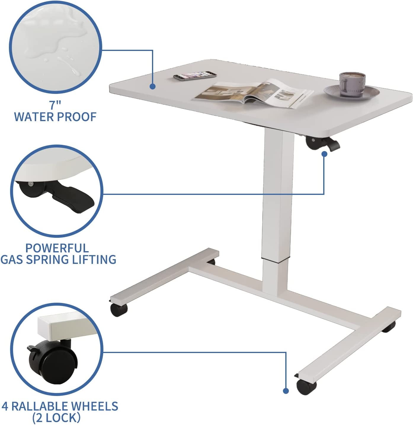 Pneumatic Mobile Desk, Gas-Spring Height Adjustable Sit to Stand Desk ...