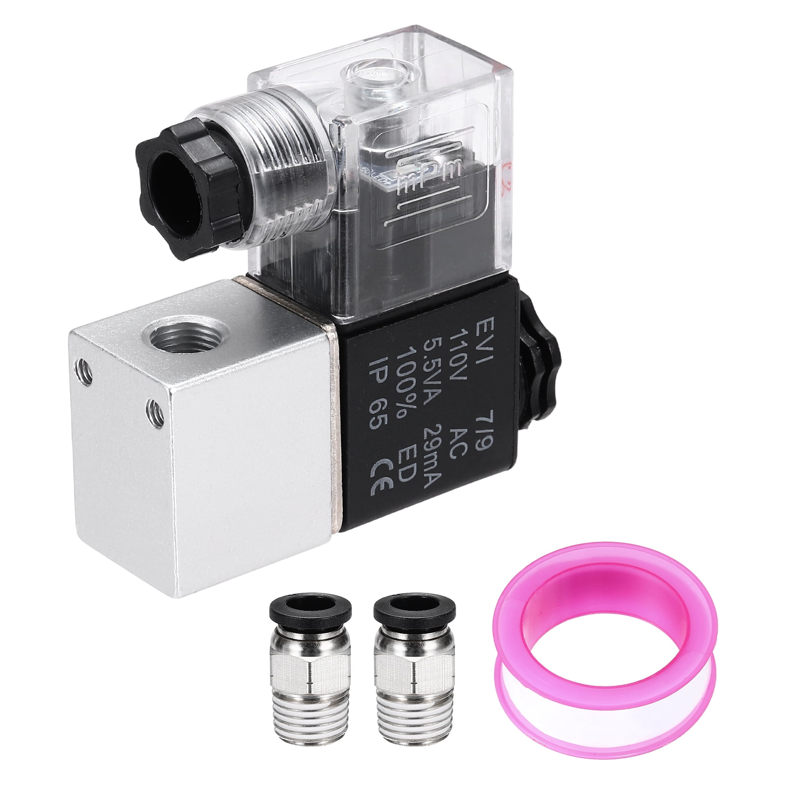 Pneumatic Solenoid Valve, 1/8 Inch NPT 110VAC 2 Way Aluminum Electric Air Valve with Connector ...