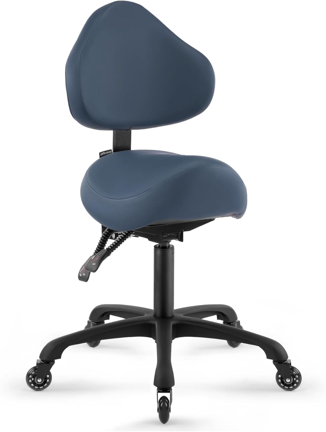 Pneumatic Swivel Rolling Saddle Stool with Wheels and Back Support for ...