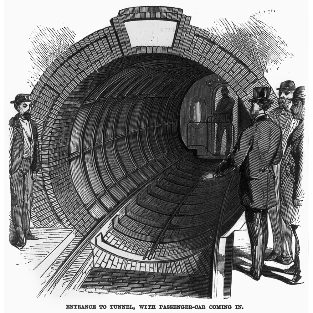 Pneumatic Transit 1870. Npassenger Train Coming Into The Tunnel Of The ...