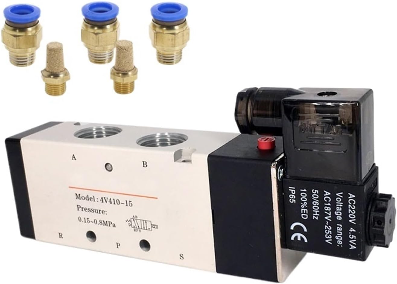 Pneumatic Valve Electric Solenoid Valve 4v410-15 Control Air Gas Magnetic 5 Way 2 Position DC12V ...