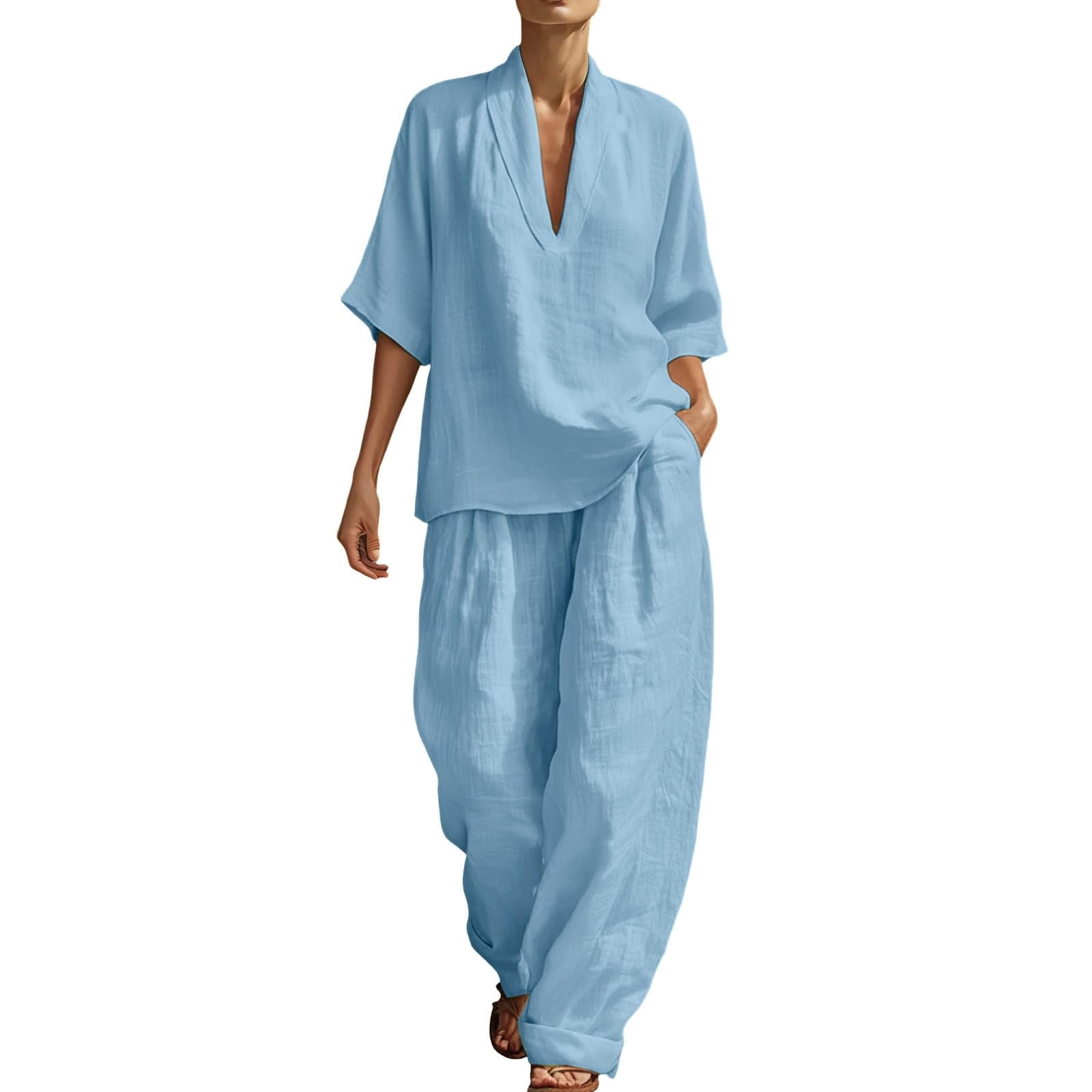 Pnnjnp Linen Sets For Women 2 Piece Work Sets For Women Dressy Casual ...