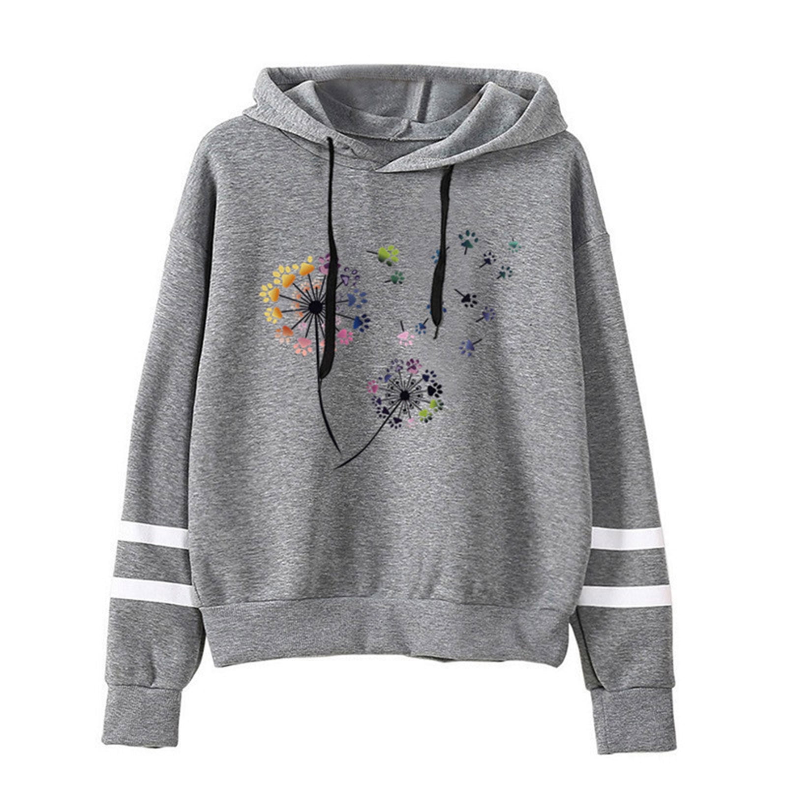 Pntutb Ladies Solid Color Print Hooded Pullover Striped Long Sleeve ...