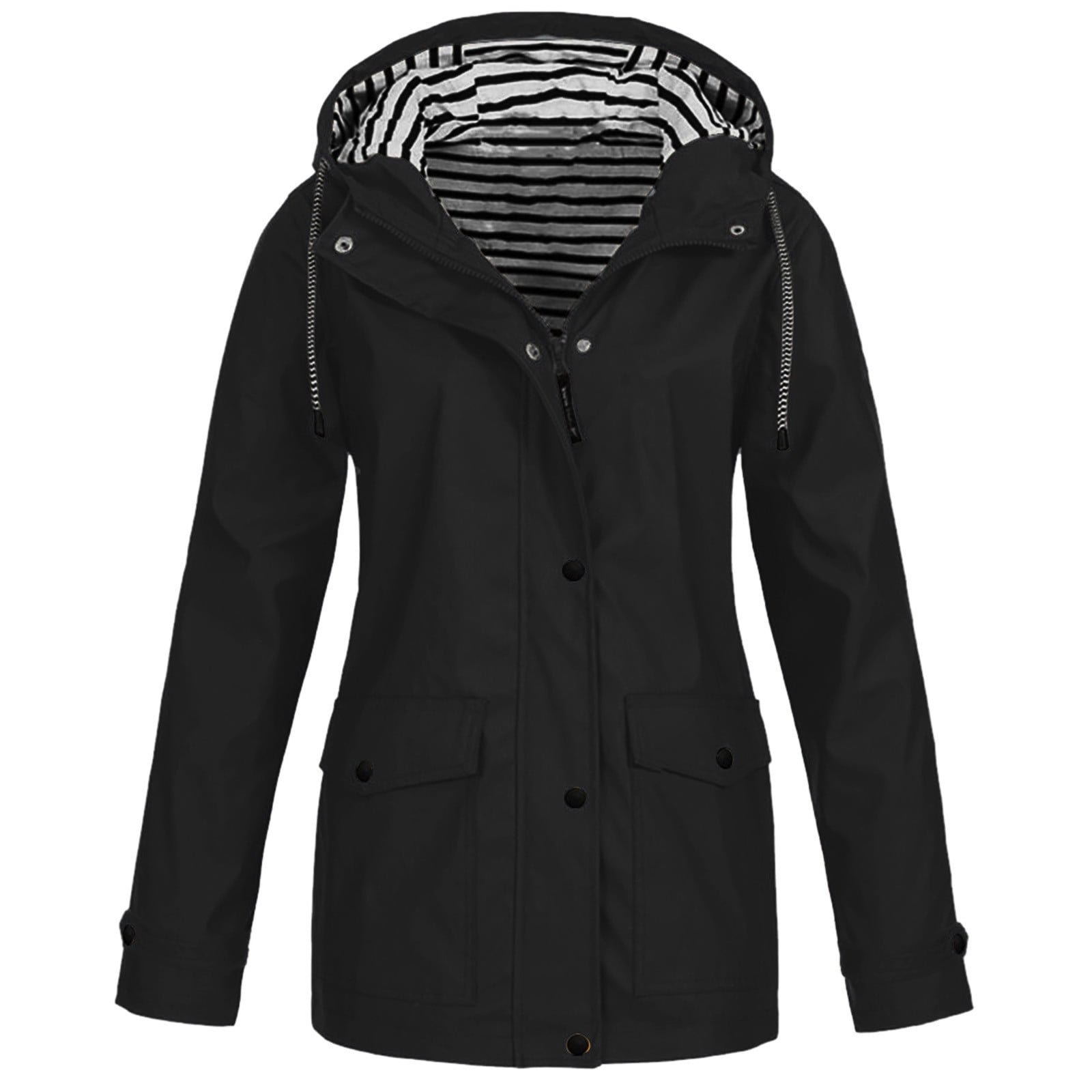 Pntutb Women's Solid Rain Jacket Outdoor Plus Size Waterproof Hooded ...