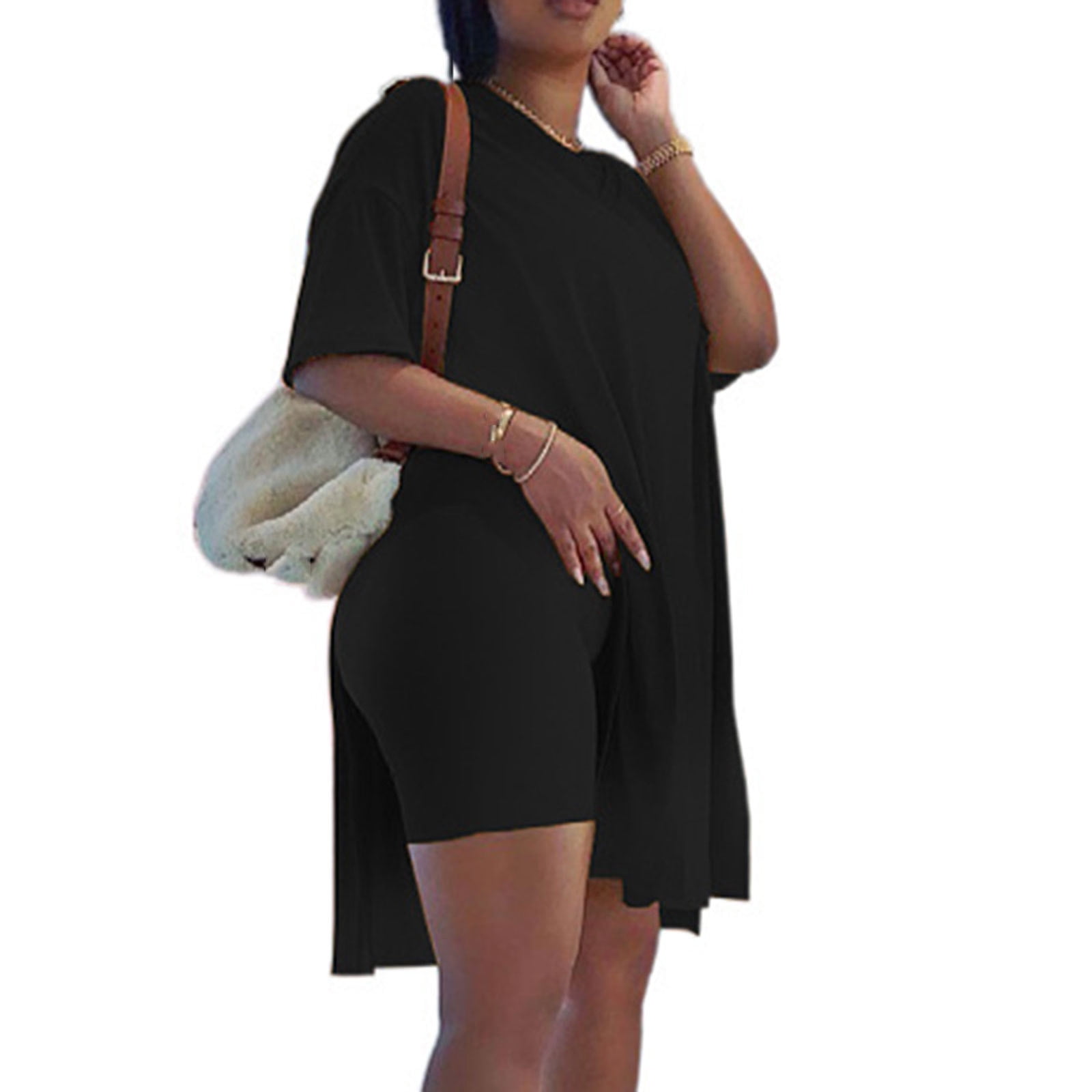 Pntutb Womens Plus Size 2 Piece Outfits Short Sleeve V Neck Tops