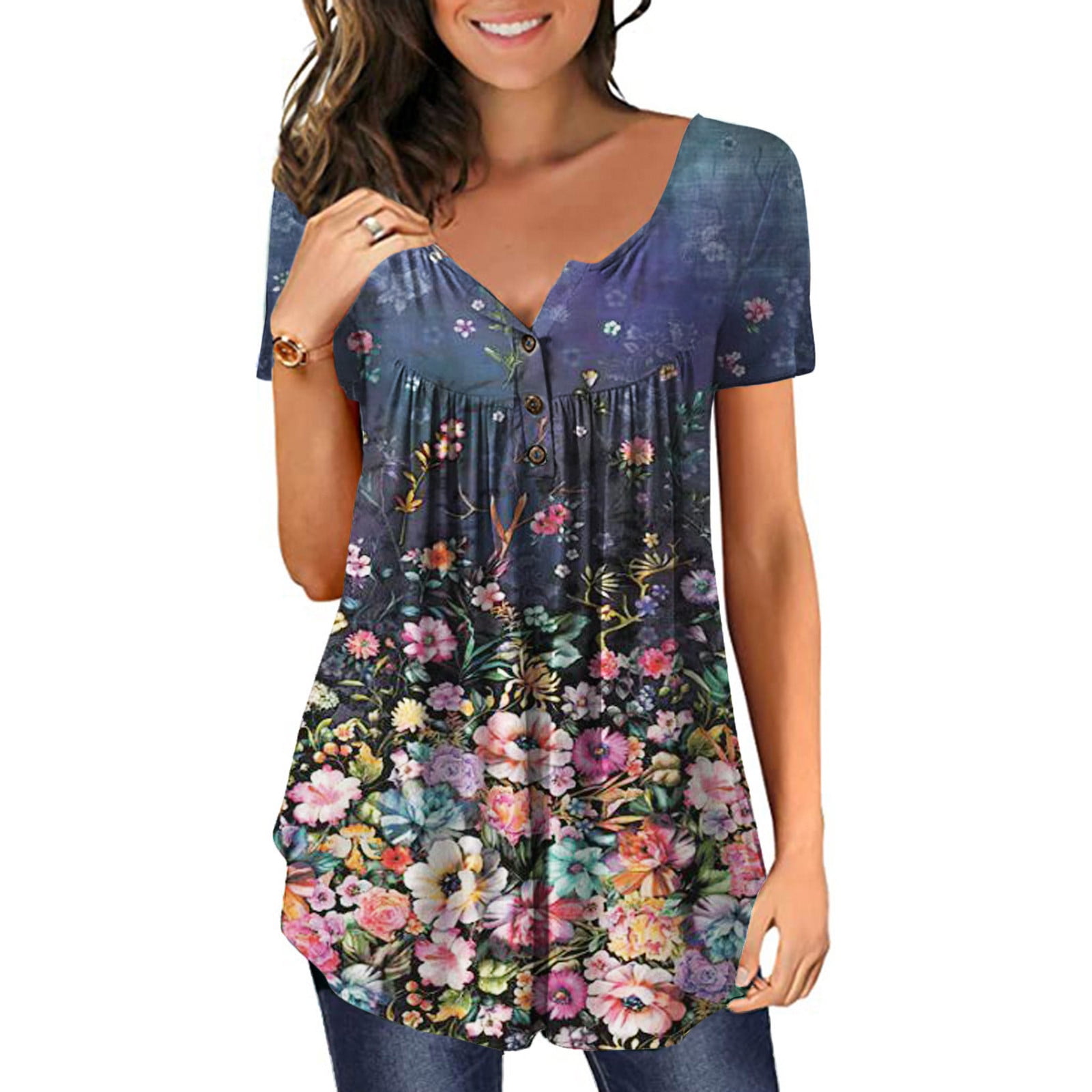 Pntutb Womens Plus Size Clearance Women Shirt Tees Short Sleeve V Neck