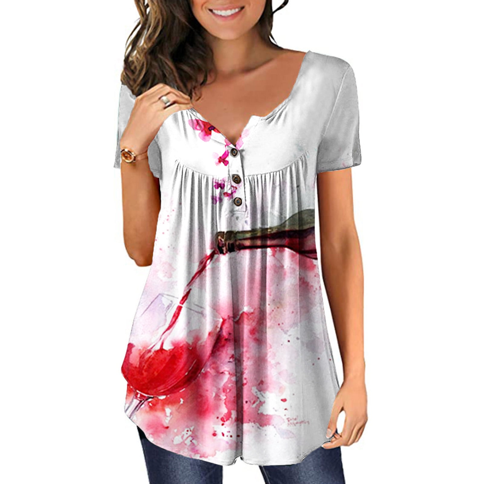 Pntutb Womens Plus Size Clearance Women Shirt Tees Short Sleeve V Neck