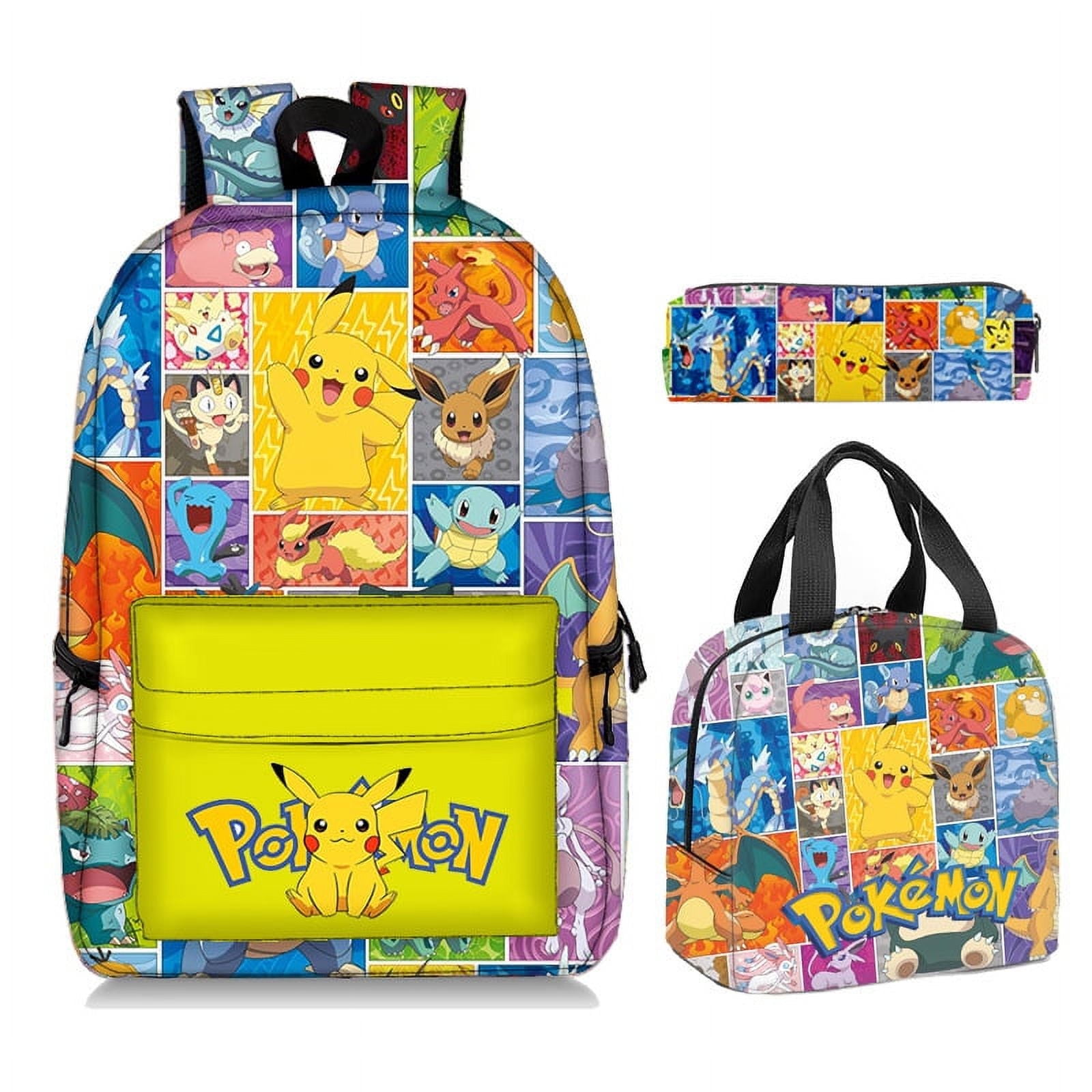 Po'ke_mon 3-Piece Backpack Set - Cute Cartoon Pika Backpack with ...