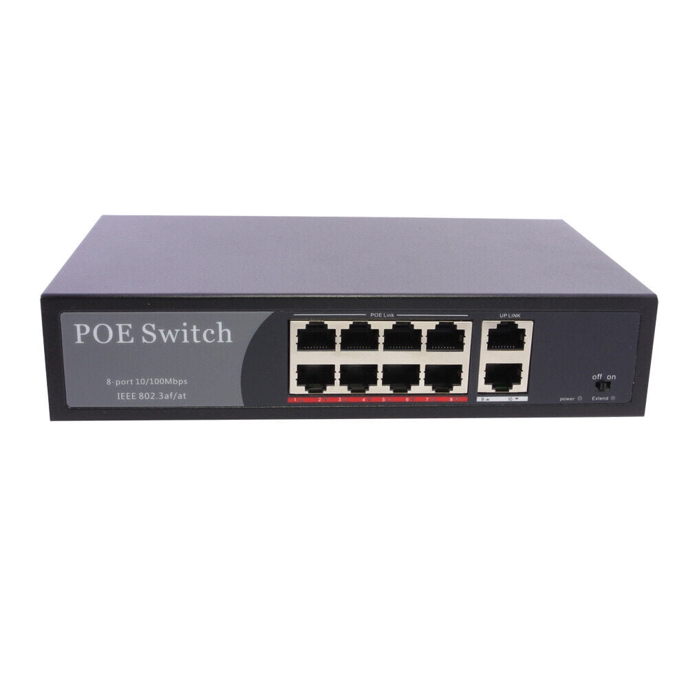 PoE Network Switch 10/100m Power Injector 8 Port + 2 Port Power Over Ethernet - Walmart.com