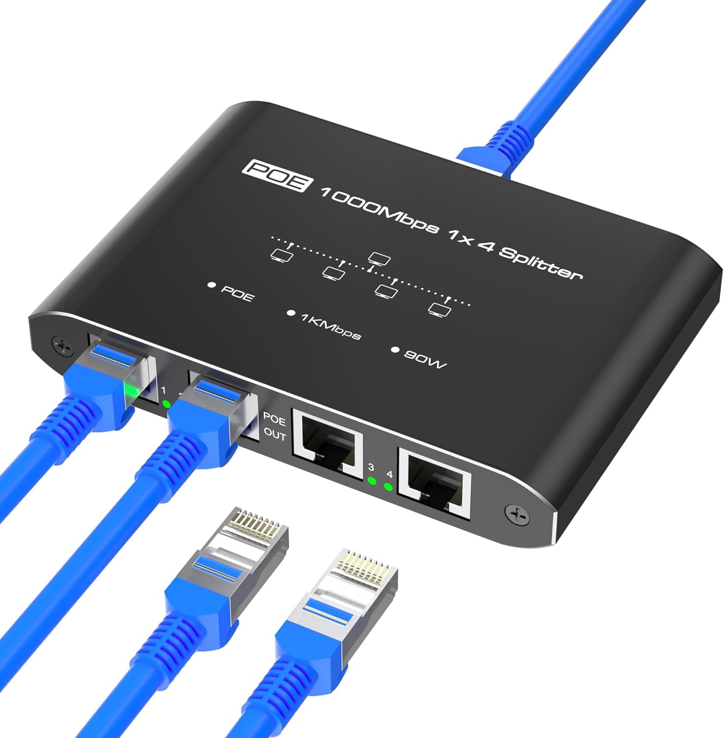 PoE Switch 1 in 4 Out, 4 Port Gigabit PoE Splitter, IEEE 802.3at/af ...