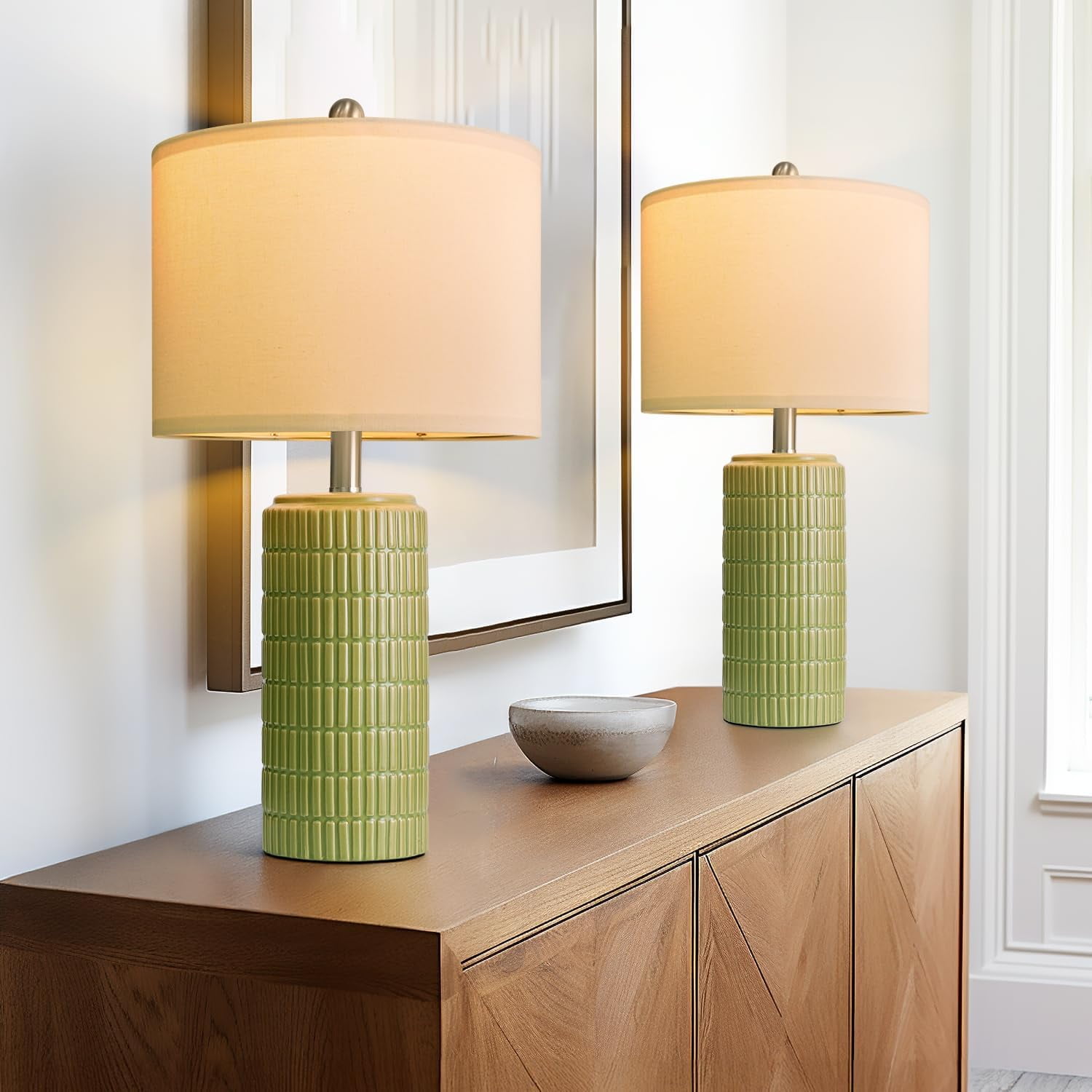 PoKat 23" Green Ceramic Table Lamps Set of 2, Farmhouse Table Lamps for ...