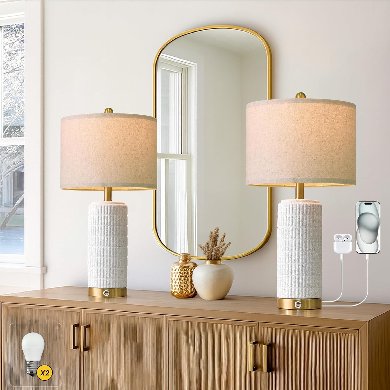 PoKat Touch Bedside Table Lamps with USB Ports for Bedroom, 25 ...