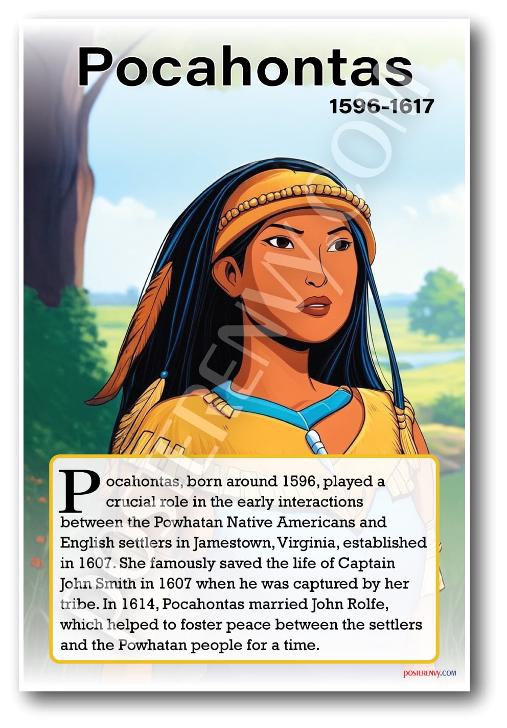 Pocahontas - Native American Figure - Biography Poster 18 x 12 inch ...