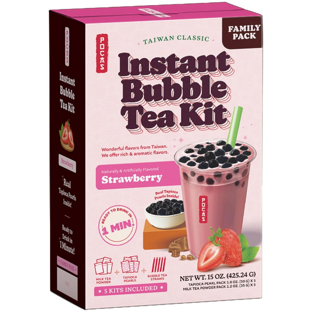 Pocas Instant Strawberry Bubble Tea Kit - Taiwanese Milk Tea Powder ...