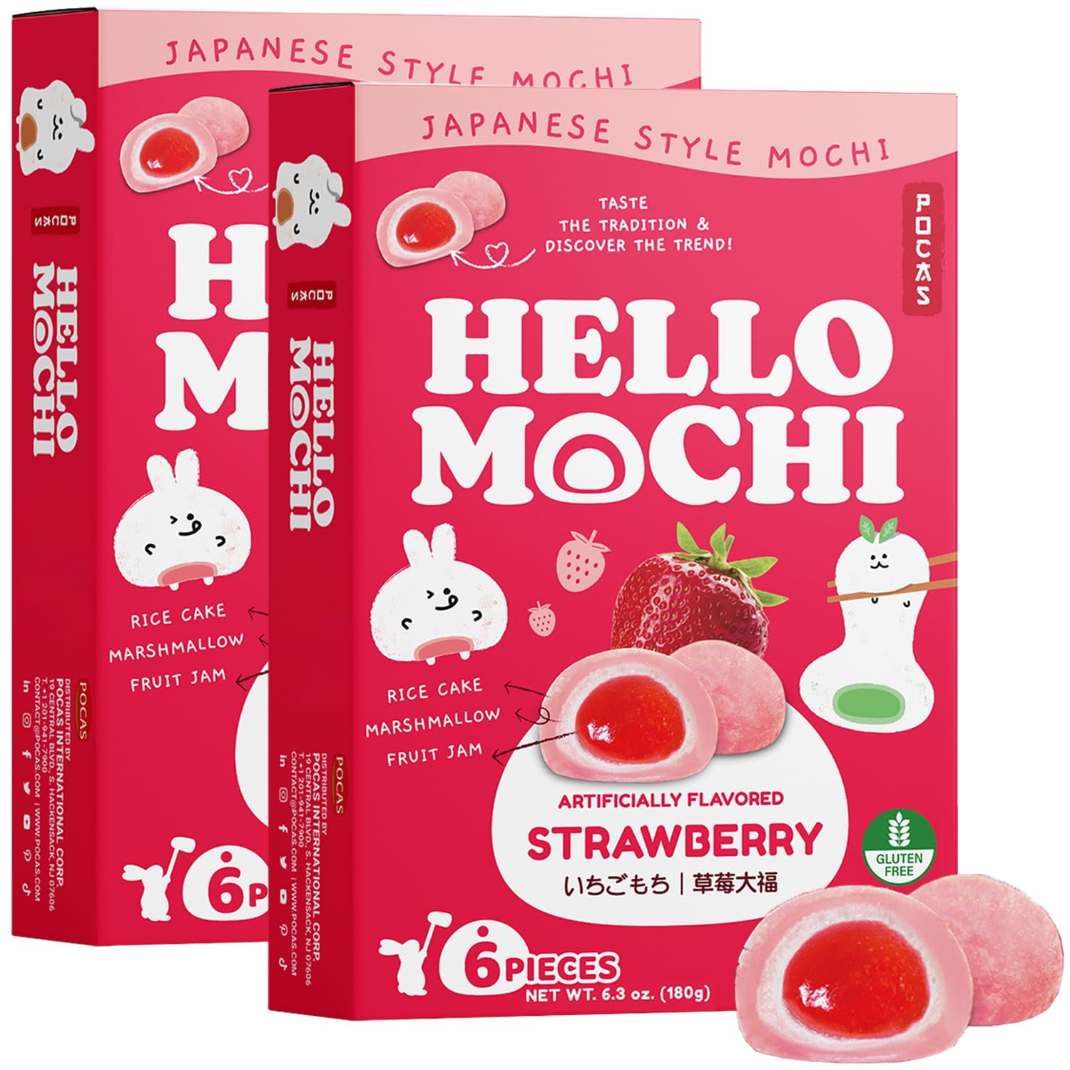 Pocas Hello Mochi, Strawberry CCF19 2-Pack - Soft and Chewy Japanese Snacks, Sweet Rice Cake ...