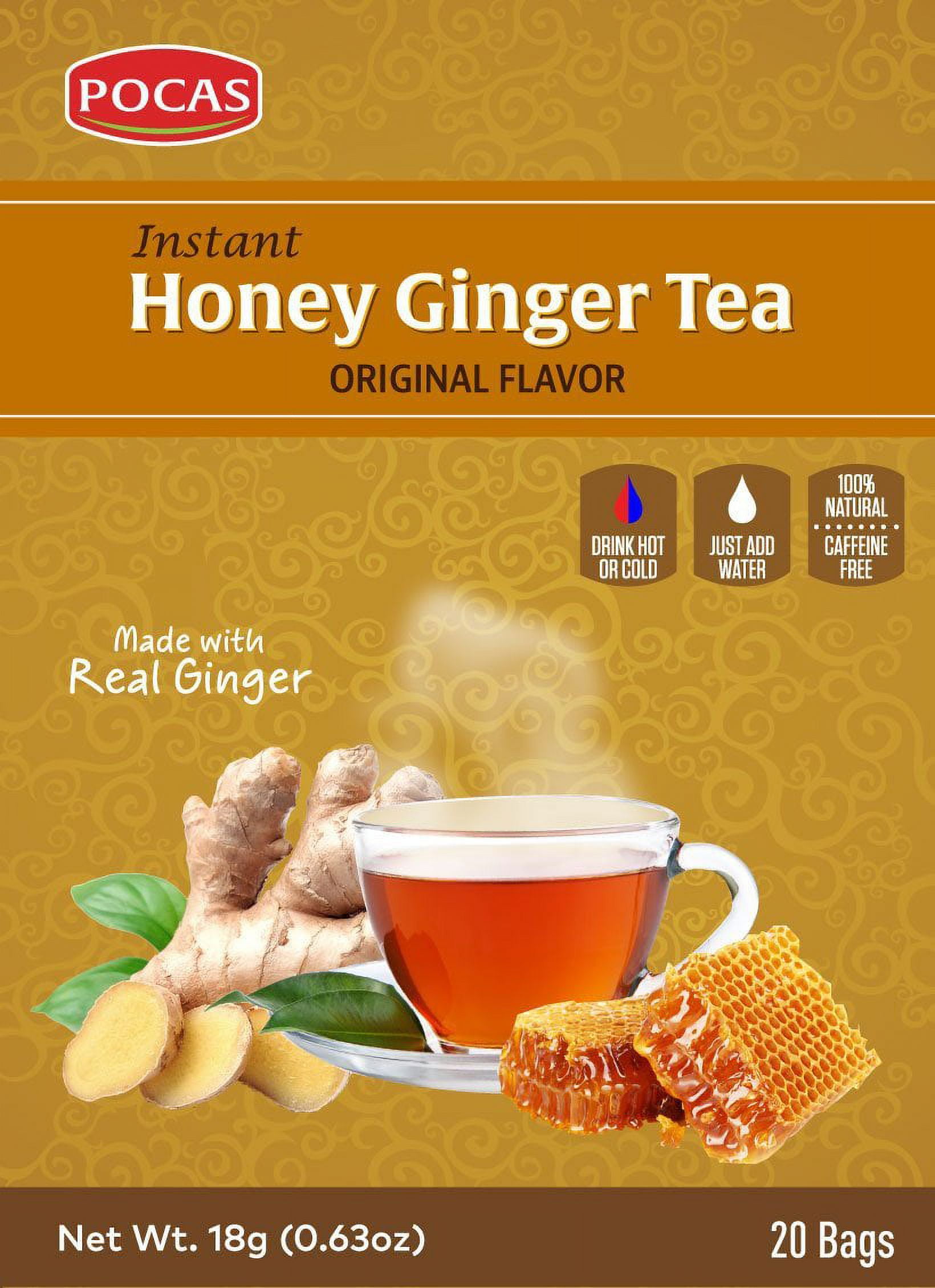 Turmeric Tea Instant Honey Ginger – 20 Tea Bags – Caffeine Free, Gluten ...