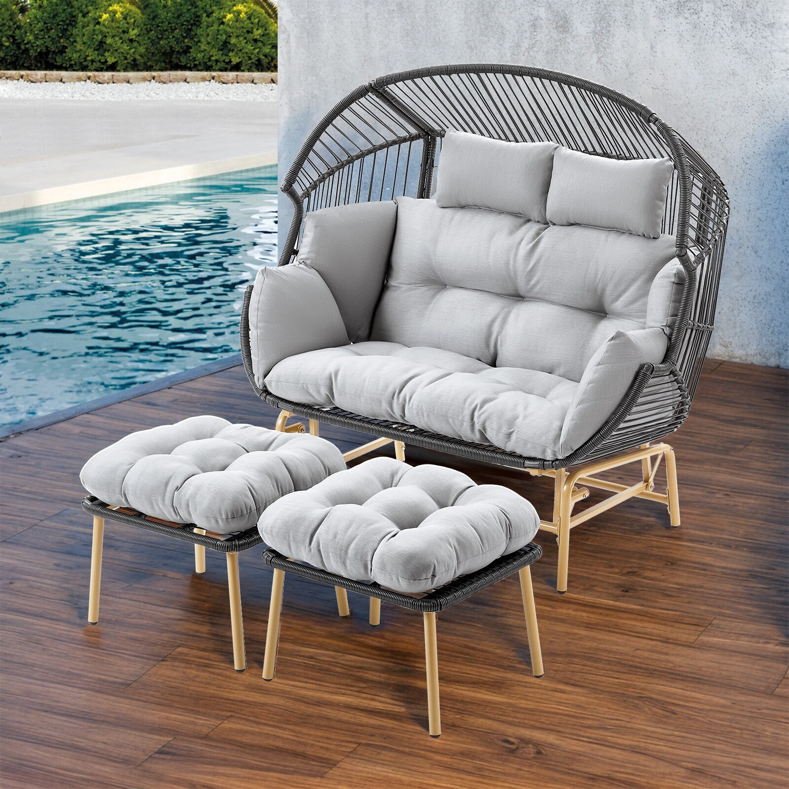Pocassy Outdoor Double Glider Egg Chair Rocking Egg Chairs Egg Chair ...