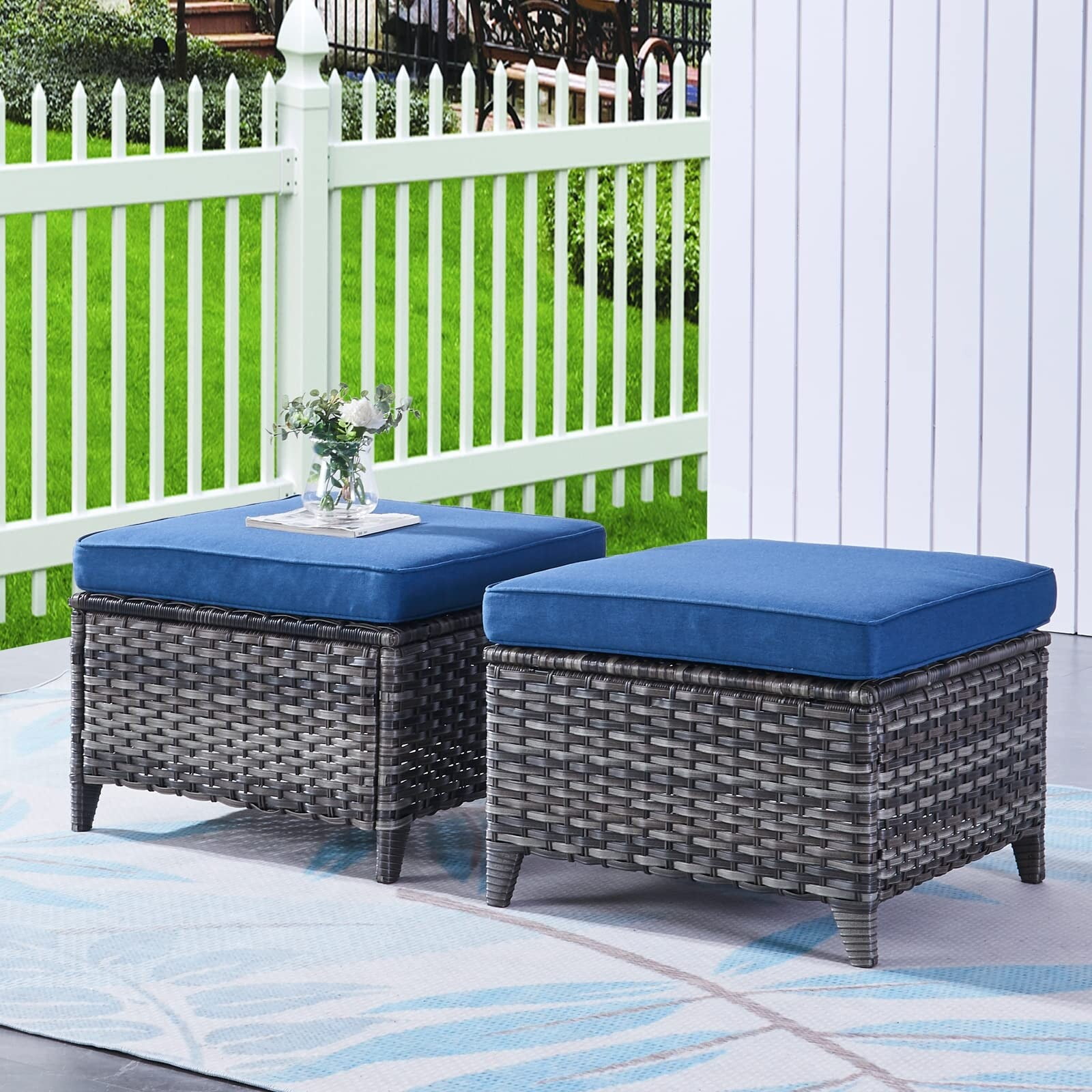 Grey wicker footstool store