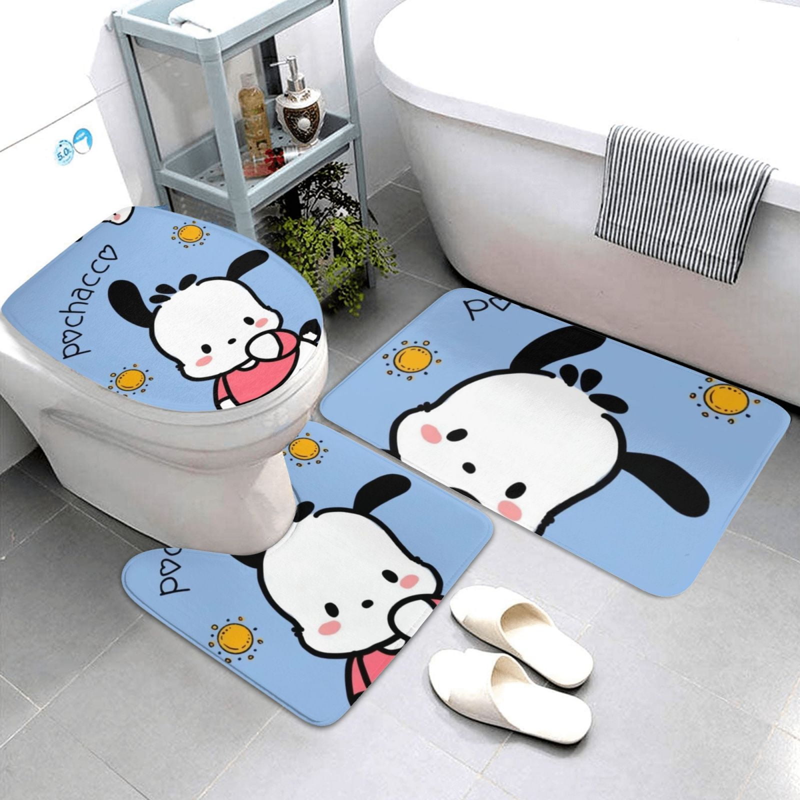 Pochacco 3 Piece Bathroom Rug Set Includes Bathroom Rug, Contoured Mat ...