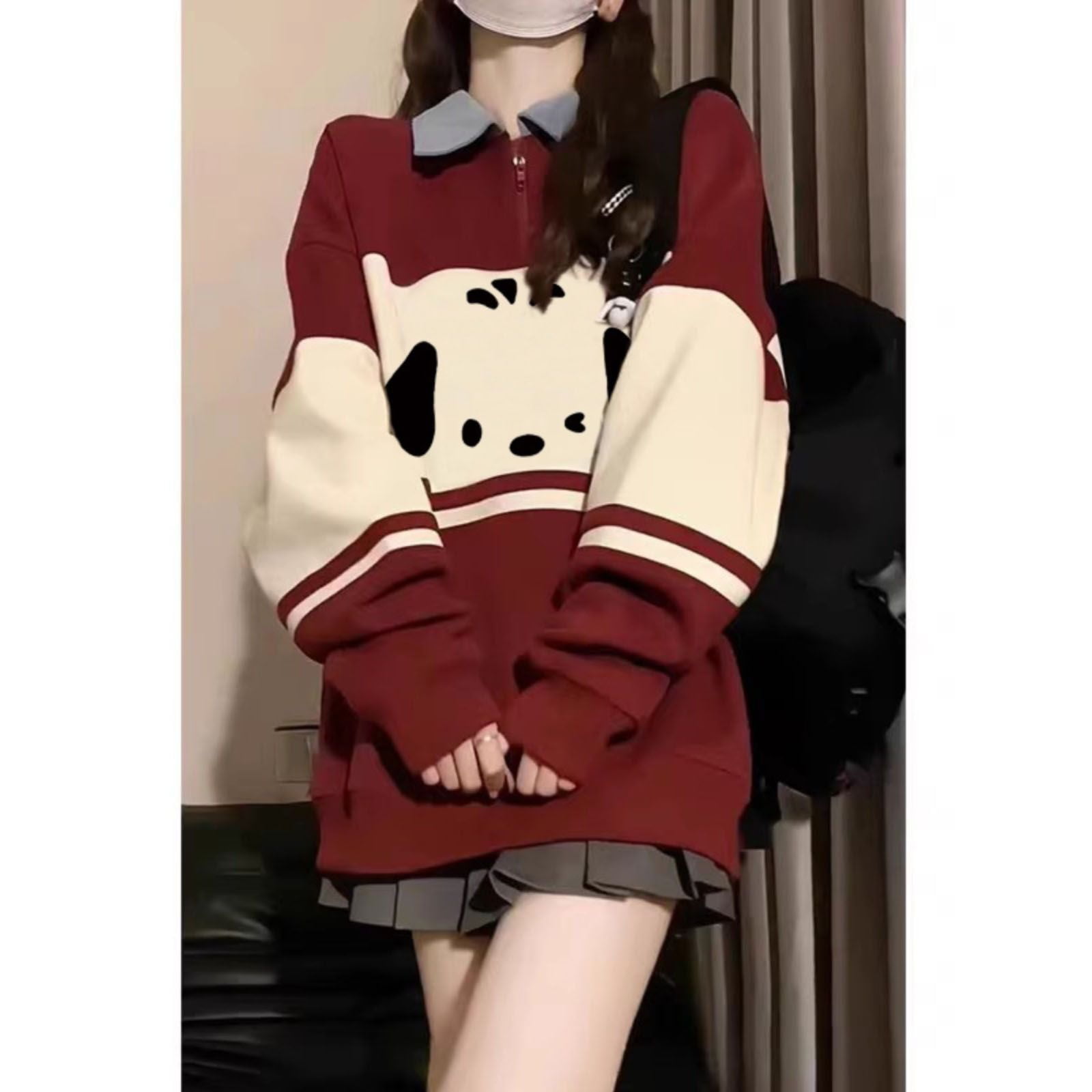 Pochacco American Preppy Style Half Zip Sweatshirt Women's Clothing ...