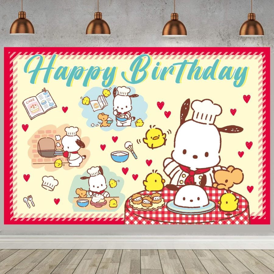 Pochacco Cartoon Theme Birthday Flag Background Banner Children's Party ...