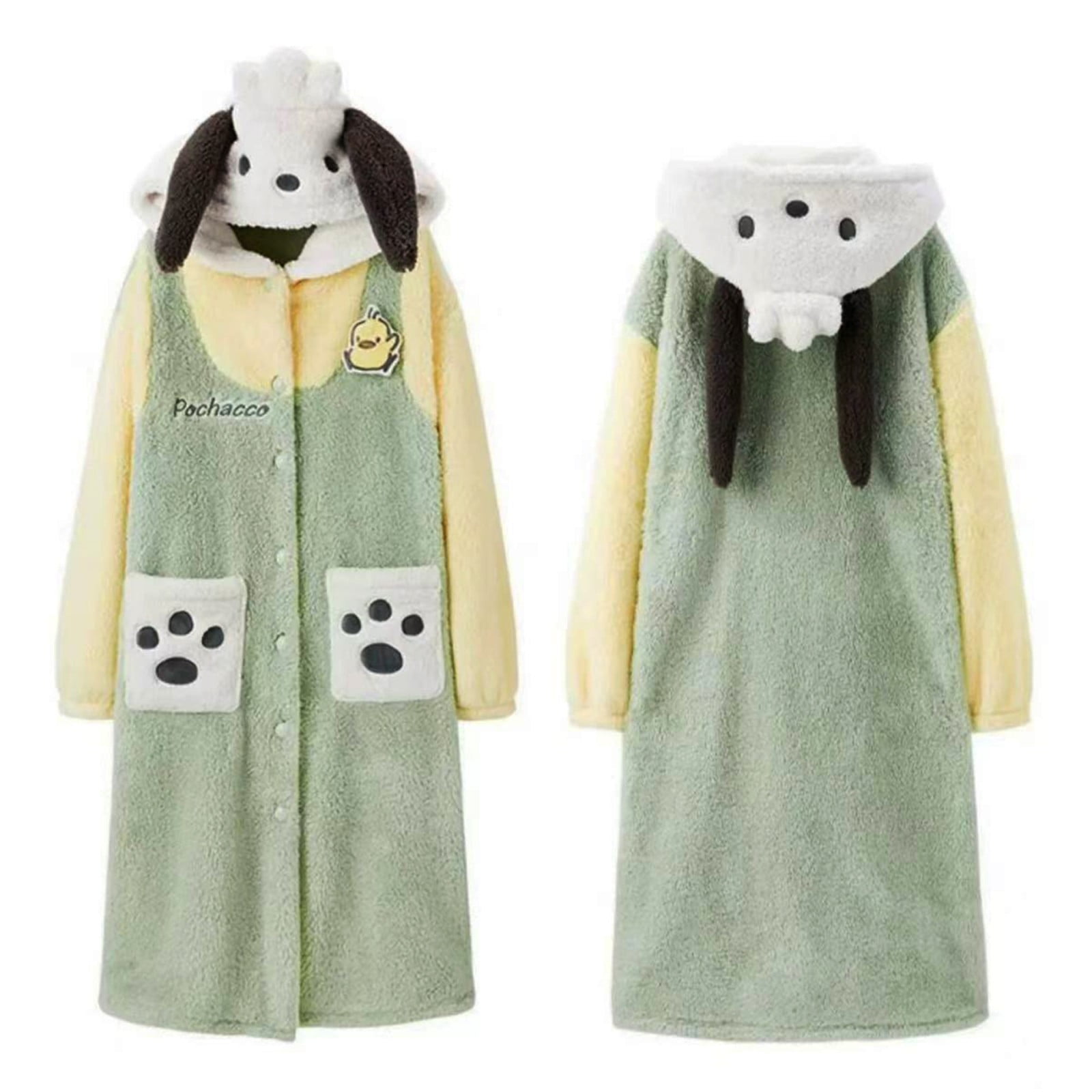 Pochacco Plush Bathrobe for Women Girls Hooded Button Robe Coat Plush ...
