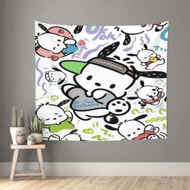 Pochacco Wall Tapestry Anime Poster For Bedroom Aesthetics Funny Room ...