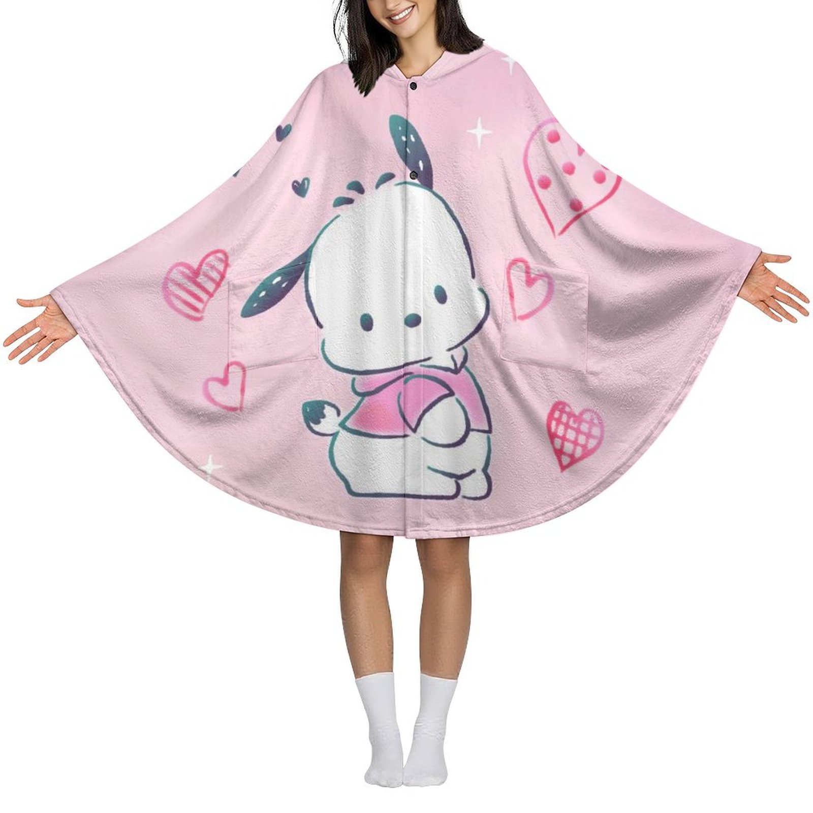 Pochacco Wearable Blanket Flannel Poncho Office Work Warm Cozy Shawl ...