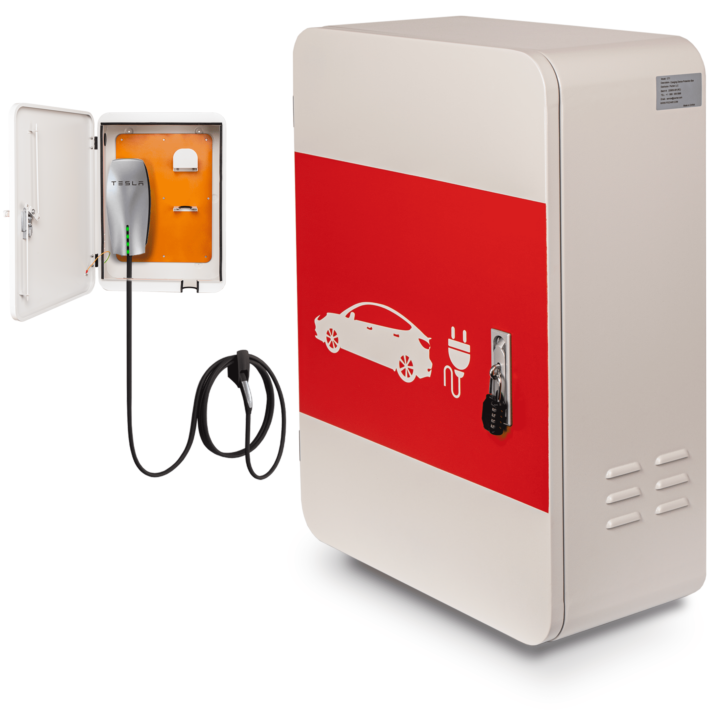 Pochar Tesla Charger Box, 28''x20''x10'', IP66 Waterproof, Steel ...