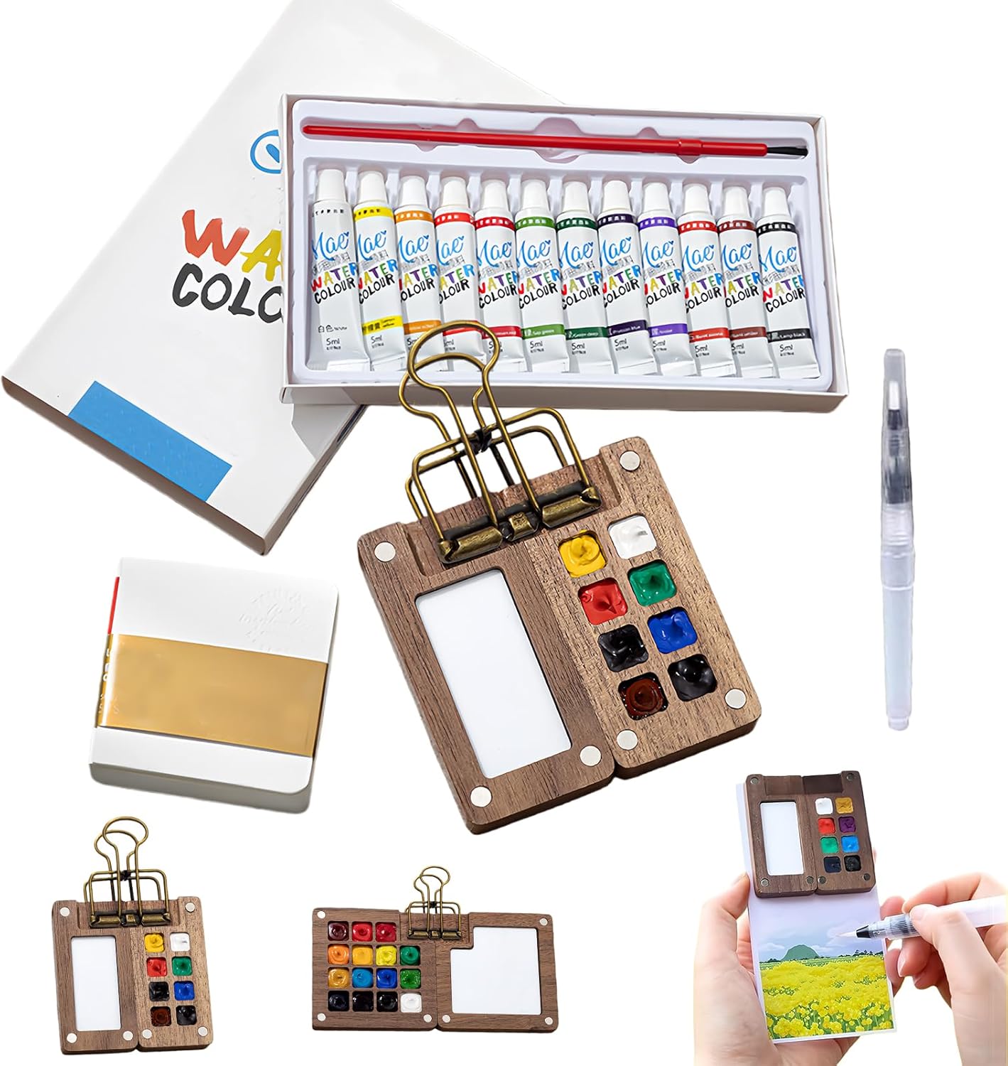 Pocket Artist Watercolor Travel Set, Mini Watercolor Paint Set Paint ...