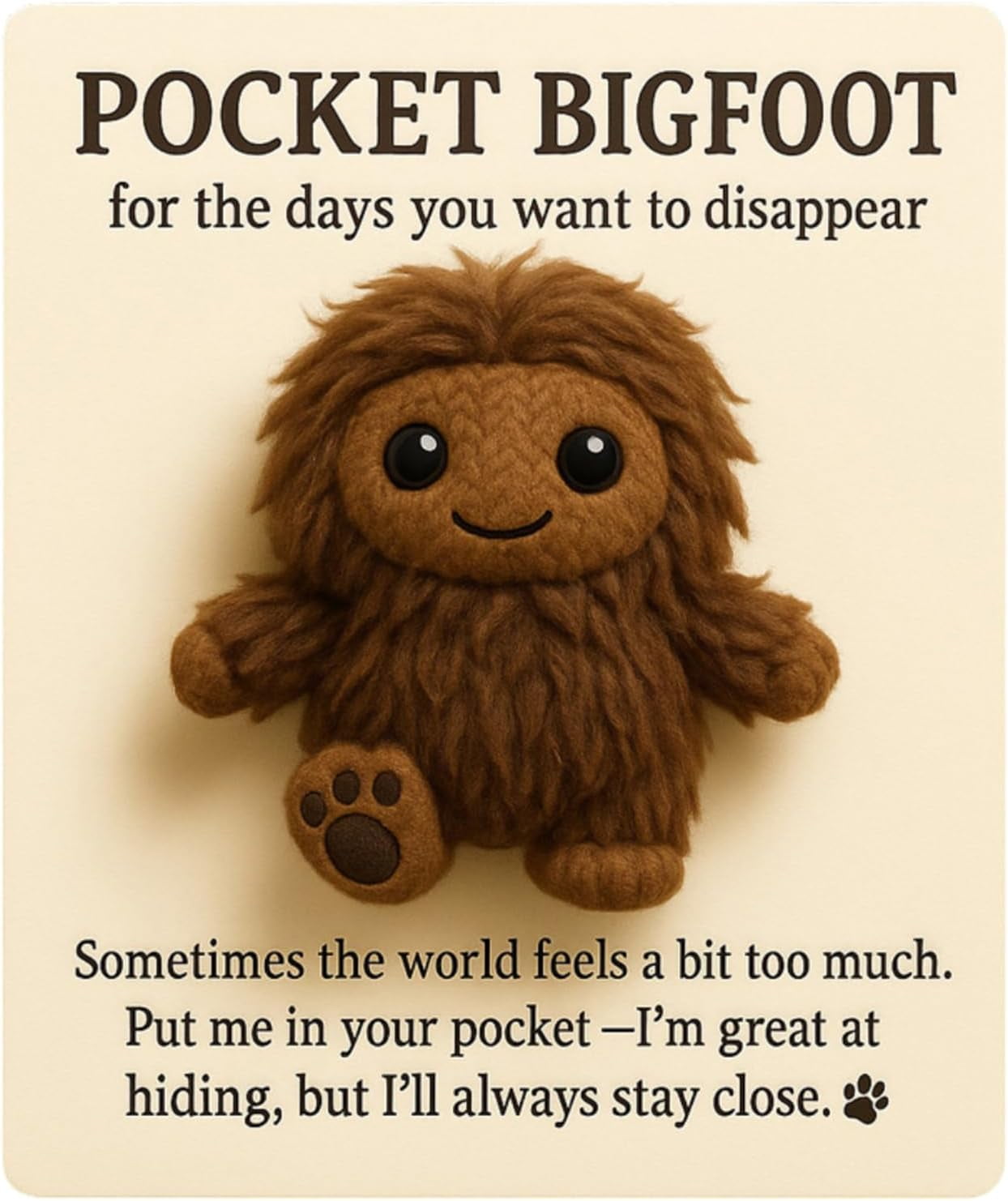 Pocket Bigfoot - Your Furry Little Encourager, Positive Pocket Bigfoot Hug Token with Pocket Hug ...